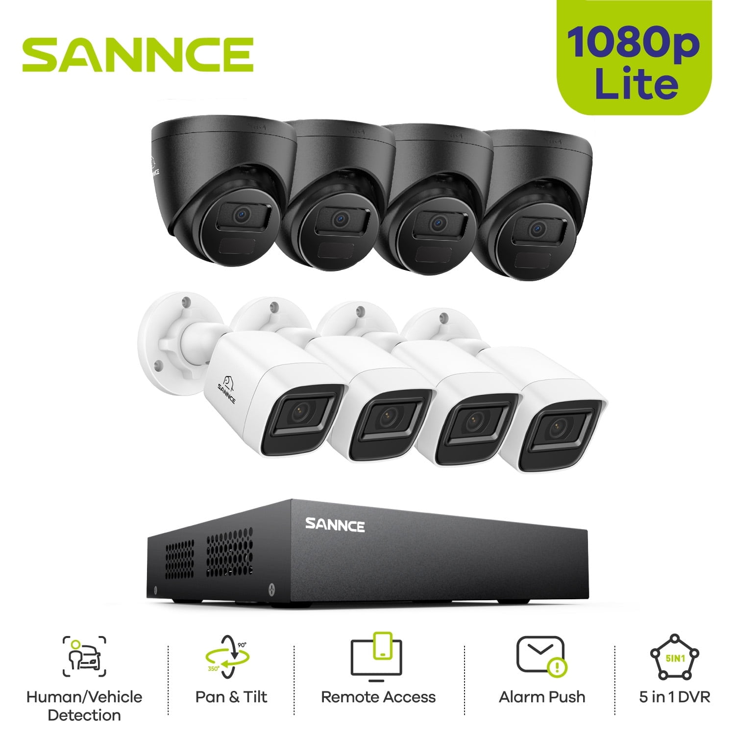 SANNCE Security Camera System CCTV, 8 Channel 5-in-1 DVR with 8 Wired ...