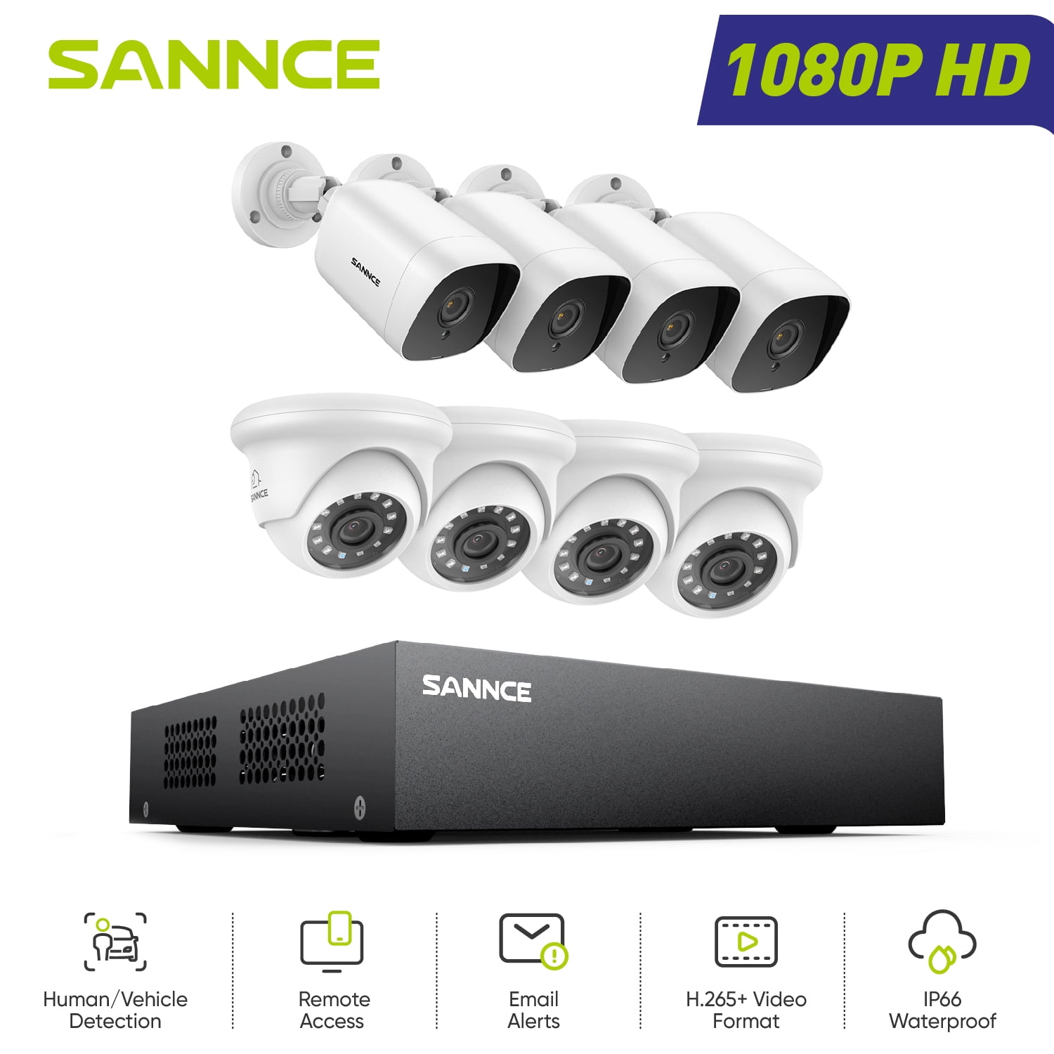 SANNCE Security Camera System CCTV, 8 Channel 5-in-1 DVR with 8 Wired ...