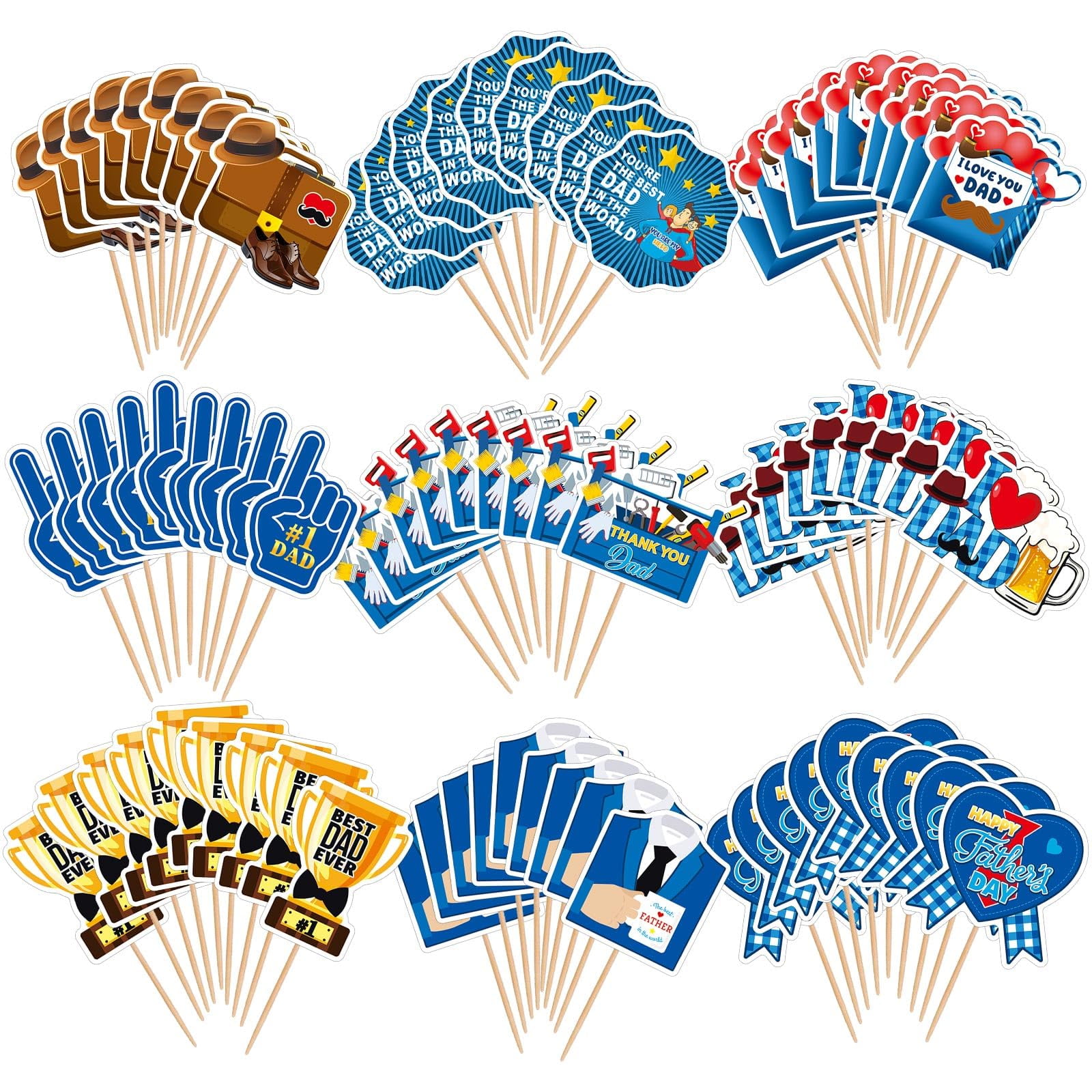 SANNIX 72Pcs Father's Day Cupcake Toppers, Happy KMC2Fathers Day Cake ...