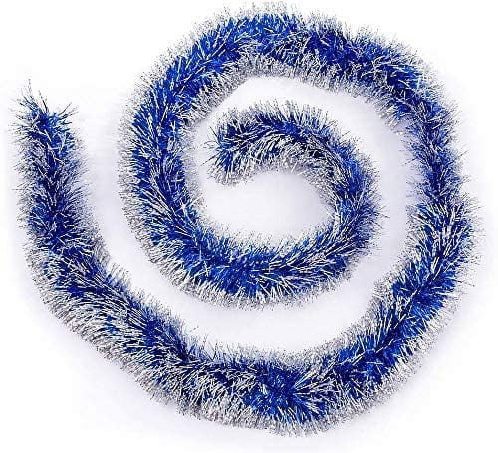SANNO 19.6ft Christmas Tinsel Garland Tree Ornament Blue Tinsel Snowy ...