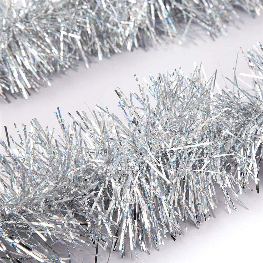 SANNO Silver Christmas Tinsel Garland Silver Tinsel Shiny Reflections ...