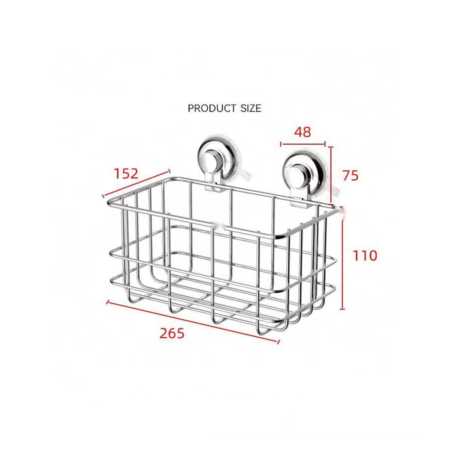 Suction Cup Shower Caddy Bath Wall Shelf, Deep Bathroom Basket Suction ...