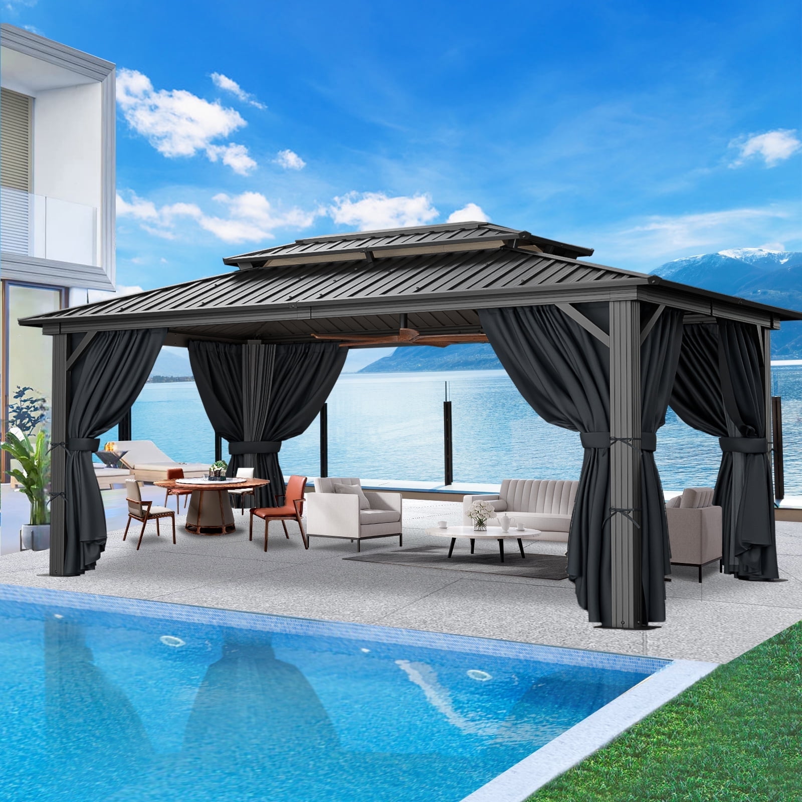 SANOPY 10x15ft Hardtop Gazebo Outdoor with Netting and Curtains Patio ...