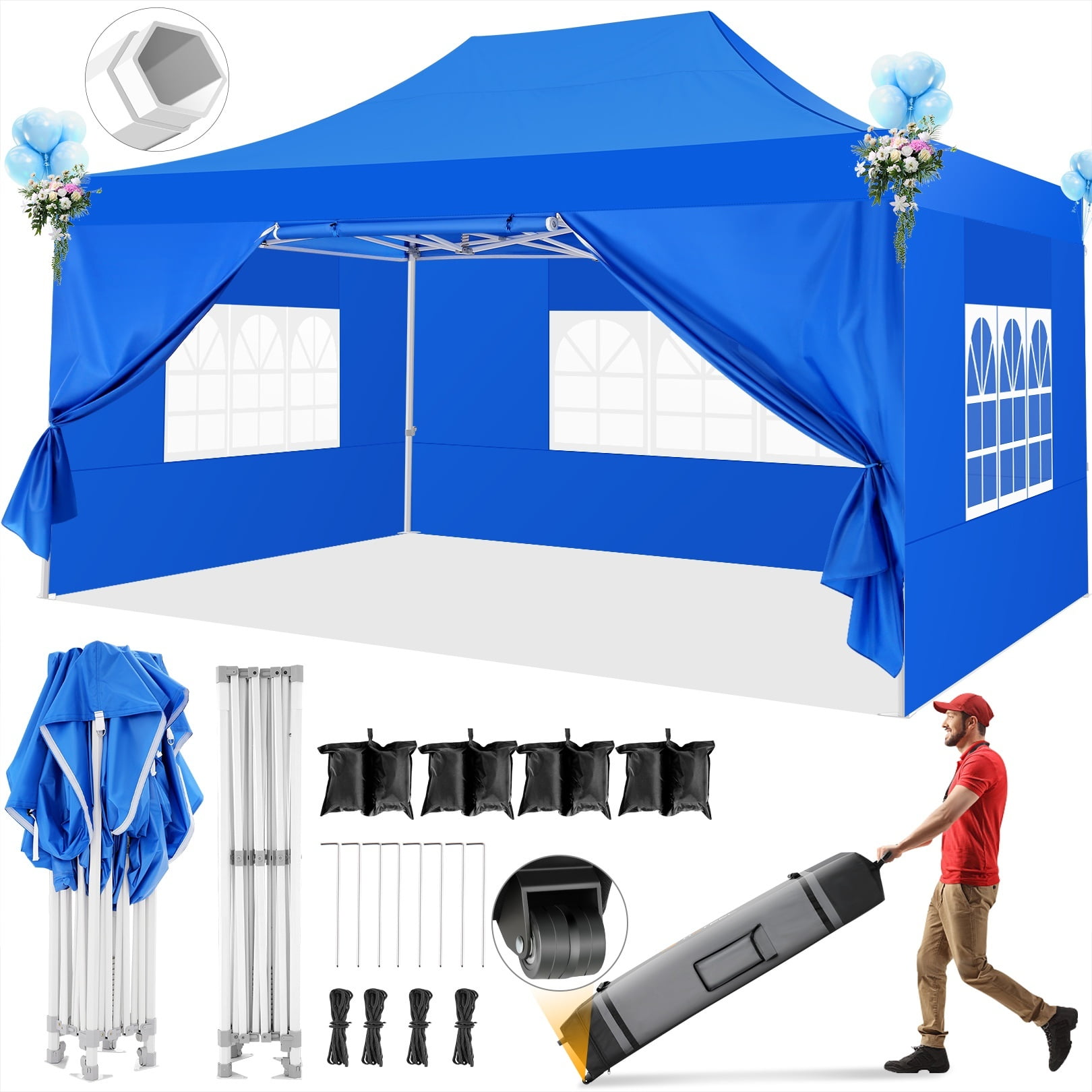 SANOPY 10' x 15' Pop up Canopy with 4 Removable Sidewalls, Heavy Duty ...