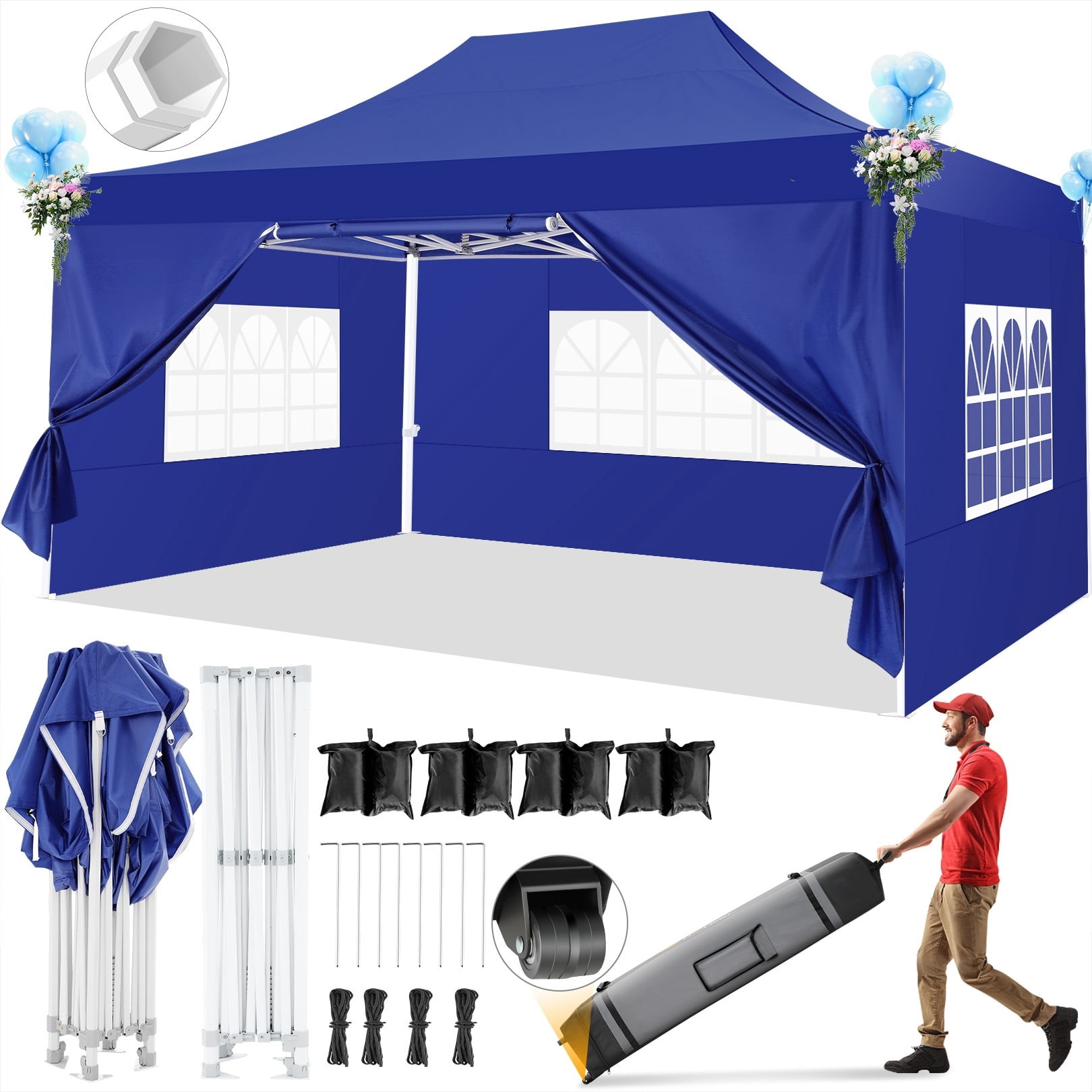 SANOPY 10' x 15' Pop up Canopy with 4 Removable Sidewalls, Heavy Duty ...