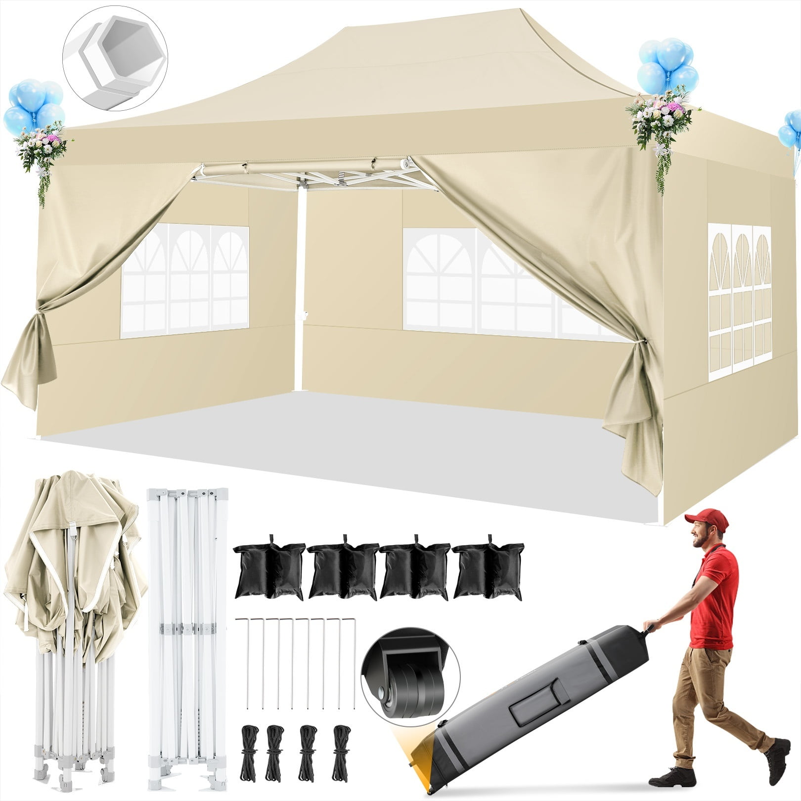 SANOPY 10' x 15' Pop up Canopy with 4 Removable Sidewalls, Heavy Duty ...