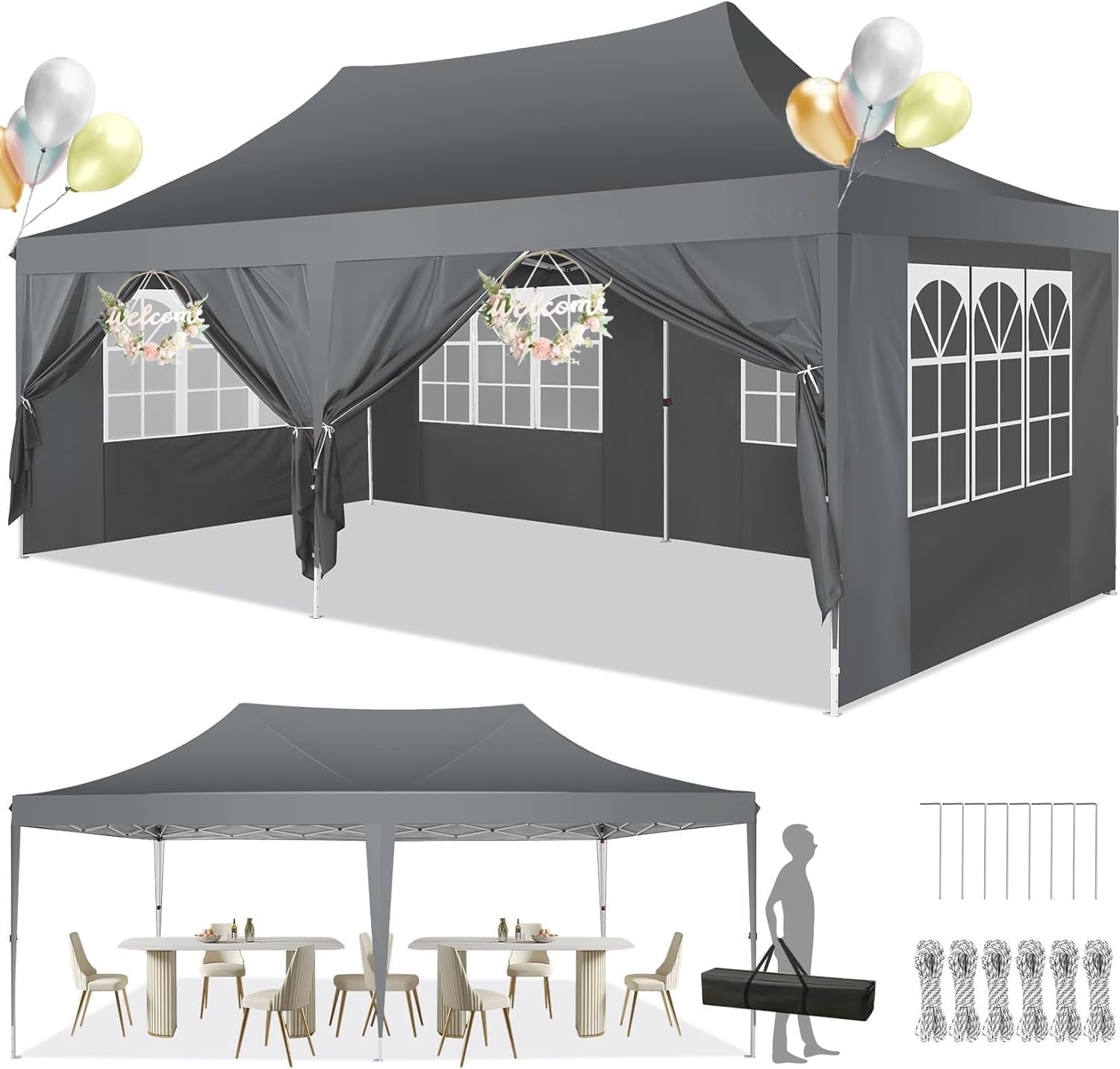 SANOPY Heavy Duty 10'x20' Enclosed Canopy Tent with Windows, EZ Pop Up ...
