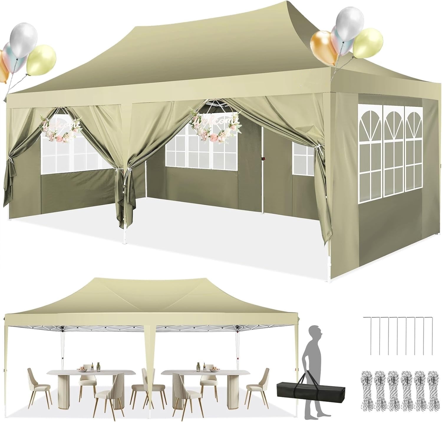 SANOPY 10' x 20' EZ Pop up Canopy with 6 Removable Sidewalls, Outdoor ...
