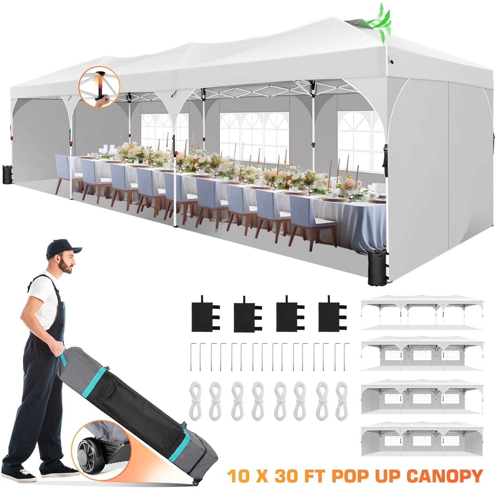 SANOPY 10x30 FT Pop Up Canopy Tent with One-Push Central Button and Air ...