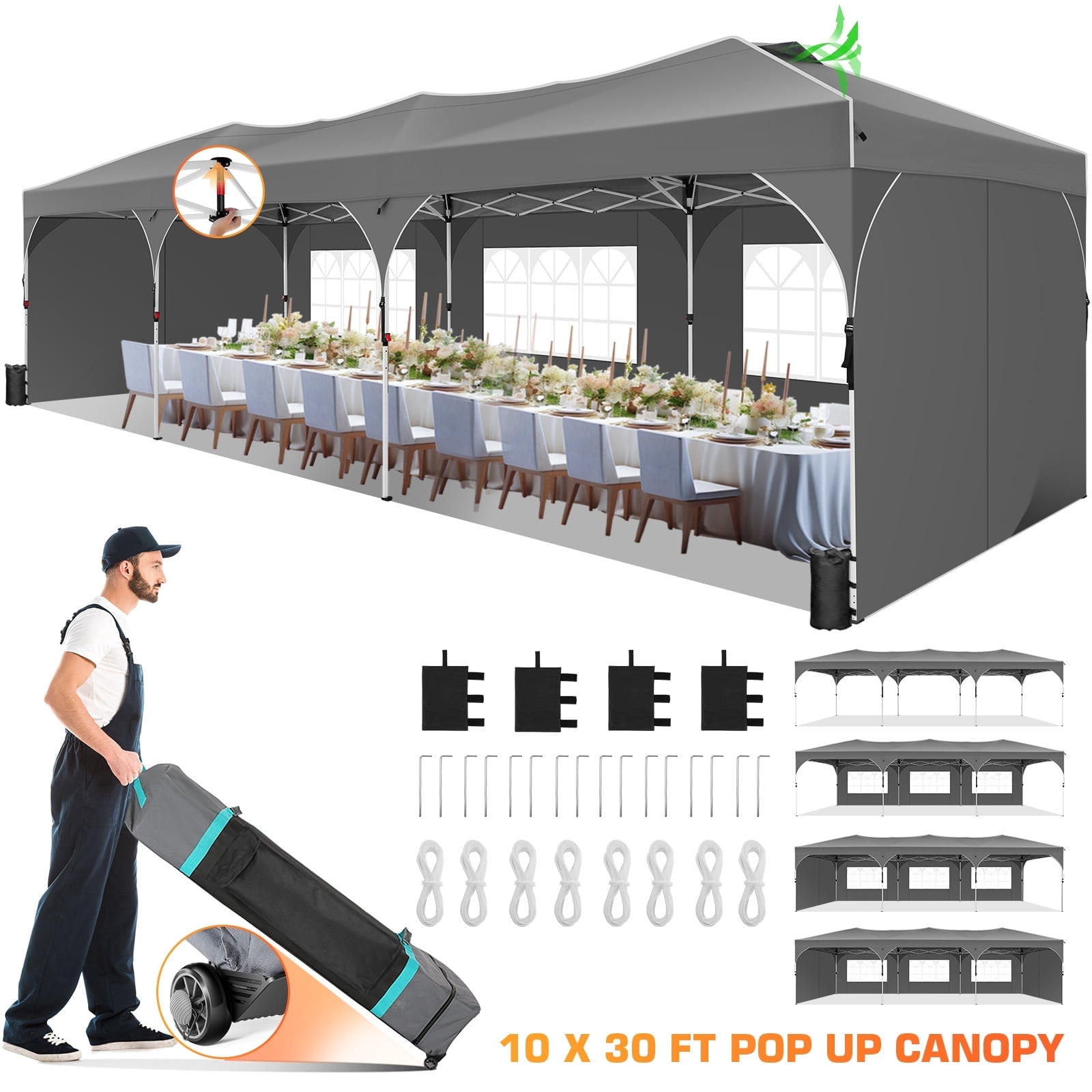 COBIZI 10'x30' Pop up Canopy with Sidewalls & Sandbags Outdoor ...