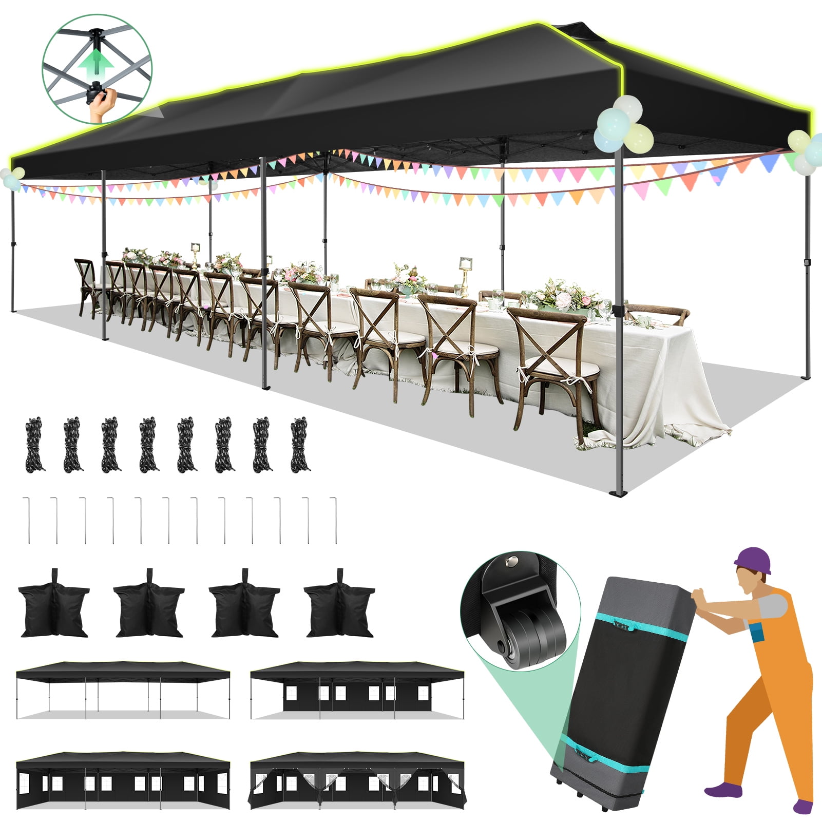 SANOPY 10' x 30' Pop Up Canopy, One Push Setup Glow Party Tent for ...