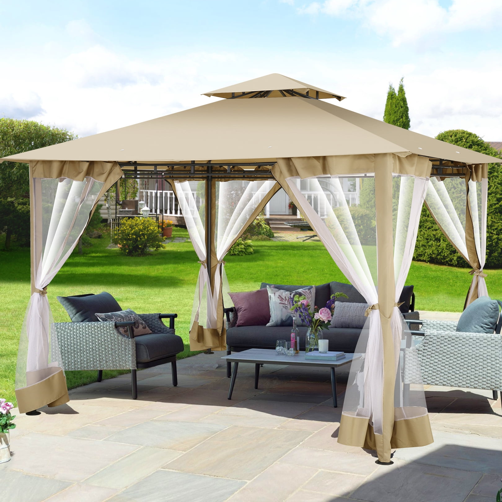 SANOPY 10 ' x 10 ' Gazebos for Patios, Gazebo Canopy with 4 Mosquito ...