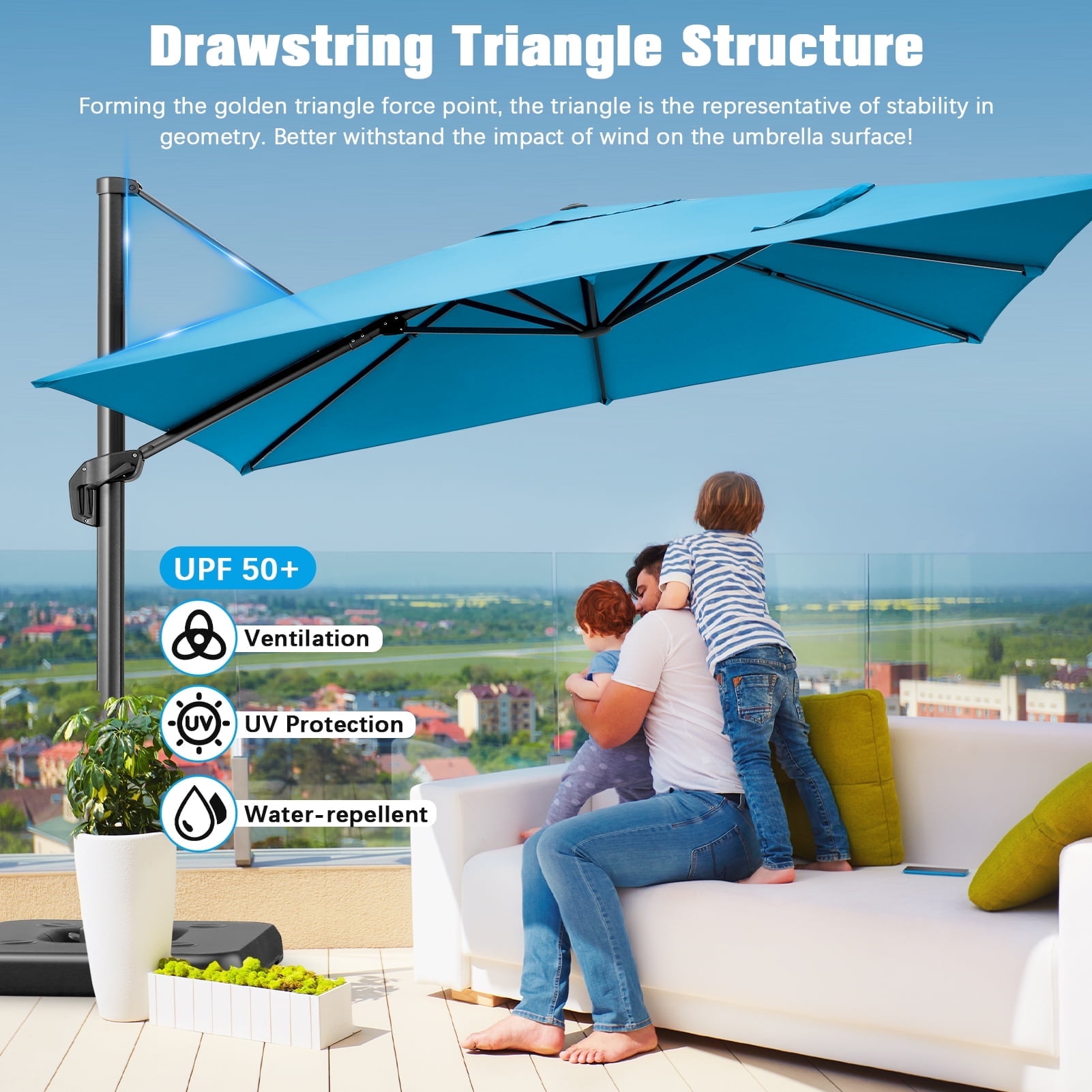 SANOPY 10'x10' Cantilever Umbrella Double Vented Umbrella with Steel ...