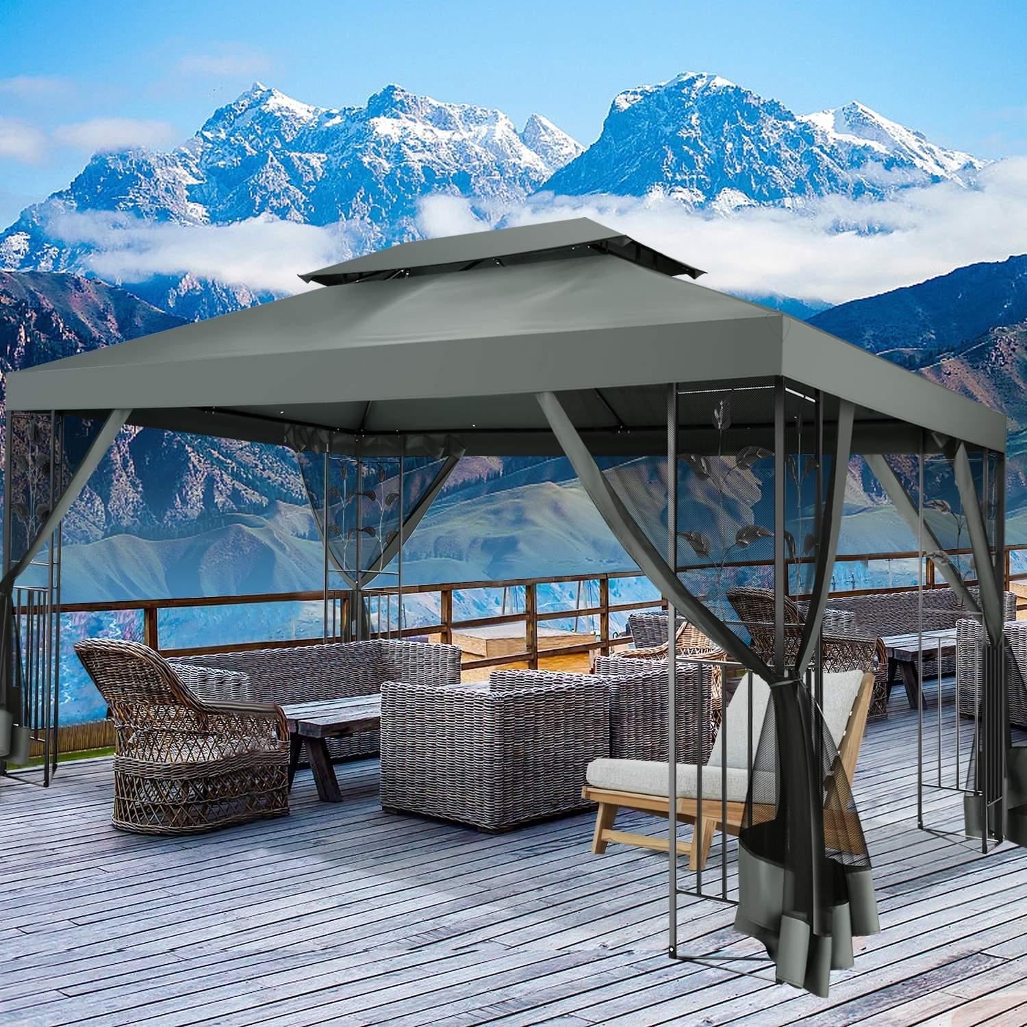 SANOPY 10'x13.3' Metal Patio Gazebo for Backyard with Mesh Privacy ...