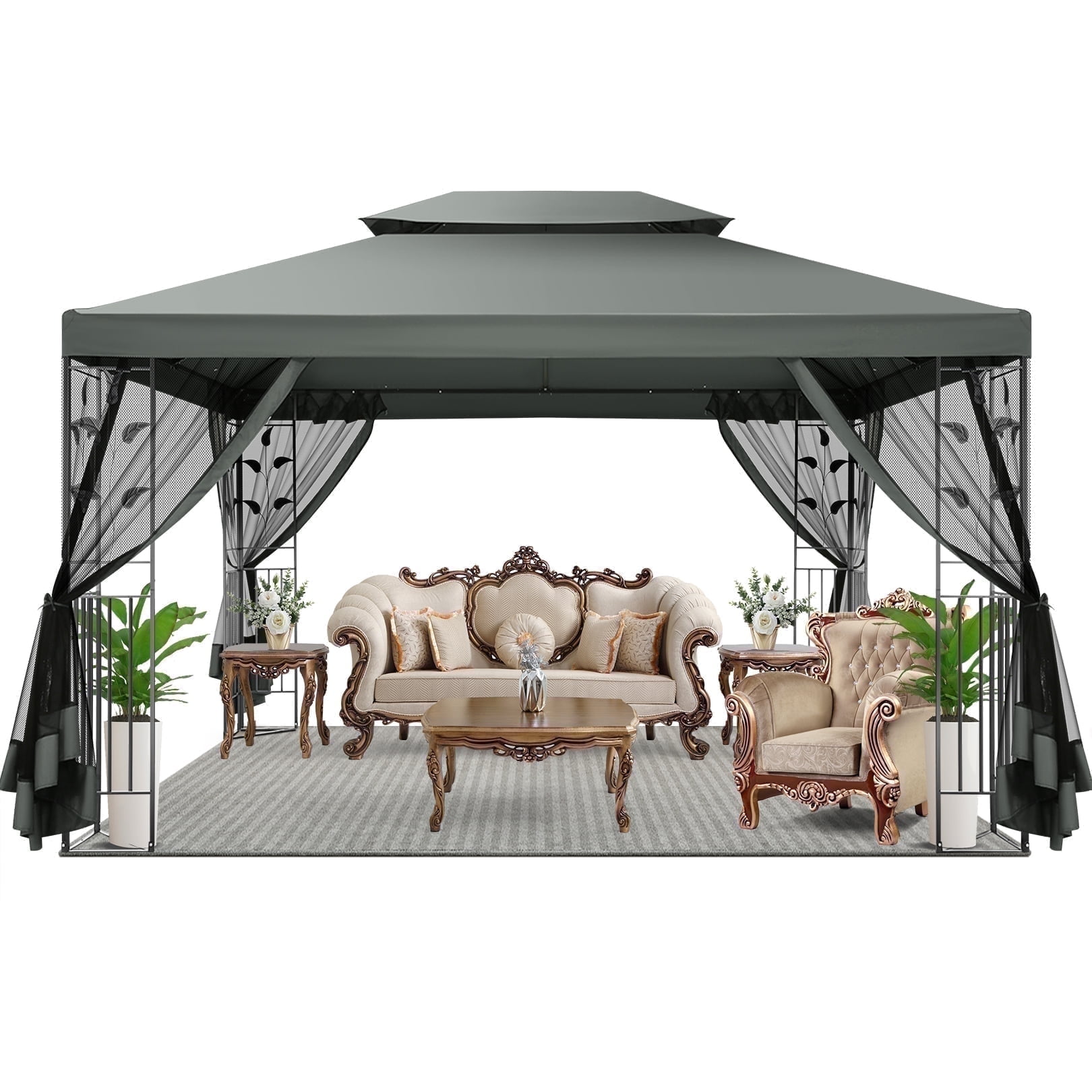 SANOPY 10'x13.3' Metal Patio Gazebo, Outdoor Canopy with Netting, Steel ...