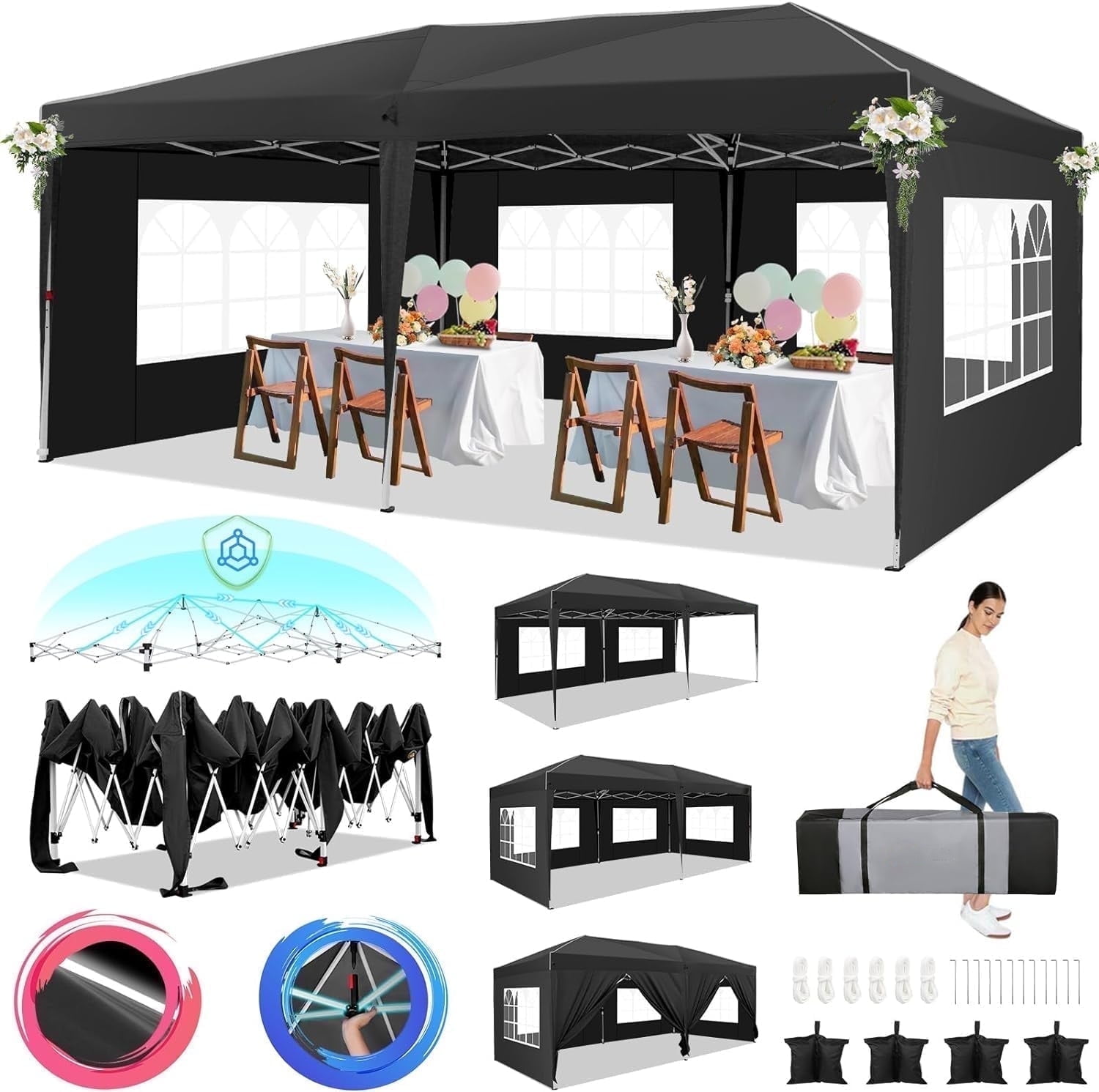 SANOPY 10'x20' Heavy Duty Pop up Canopy with 6 Enclosed Sidewalls ...