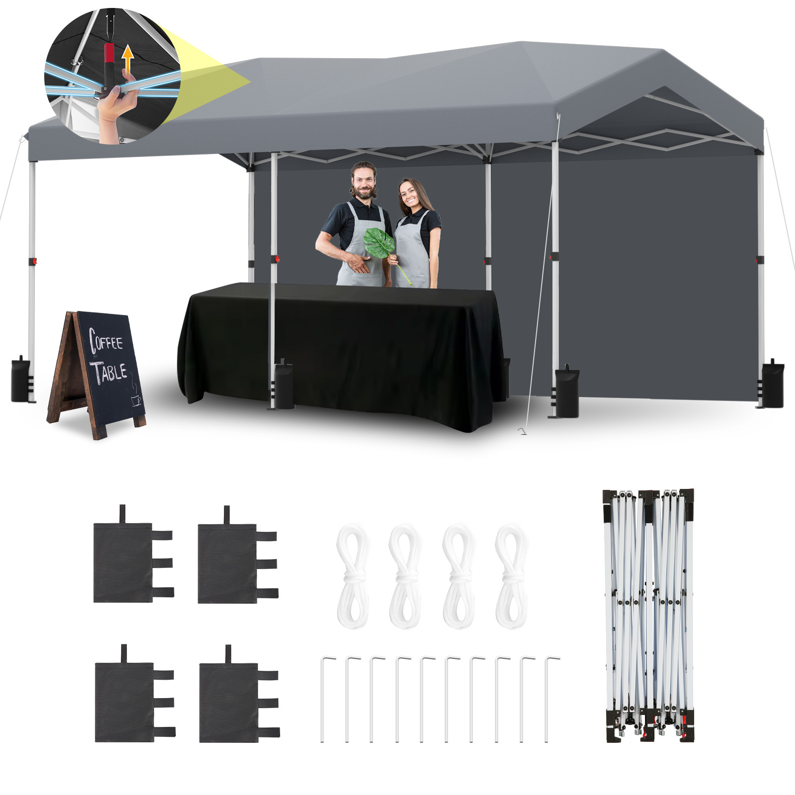 SANOPY 10'x20' Pop up Canopy with Sidewall, Party Tents with One Push ...