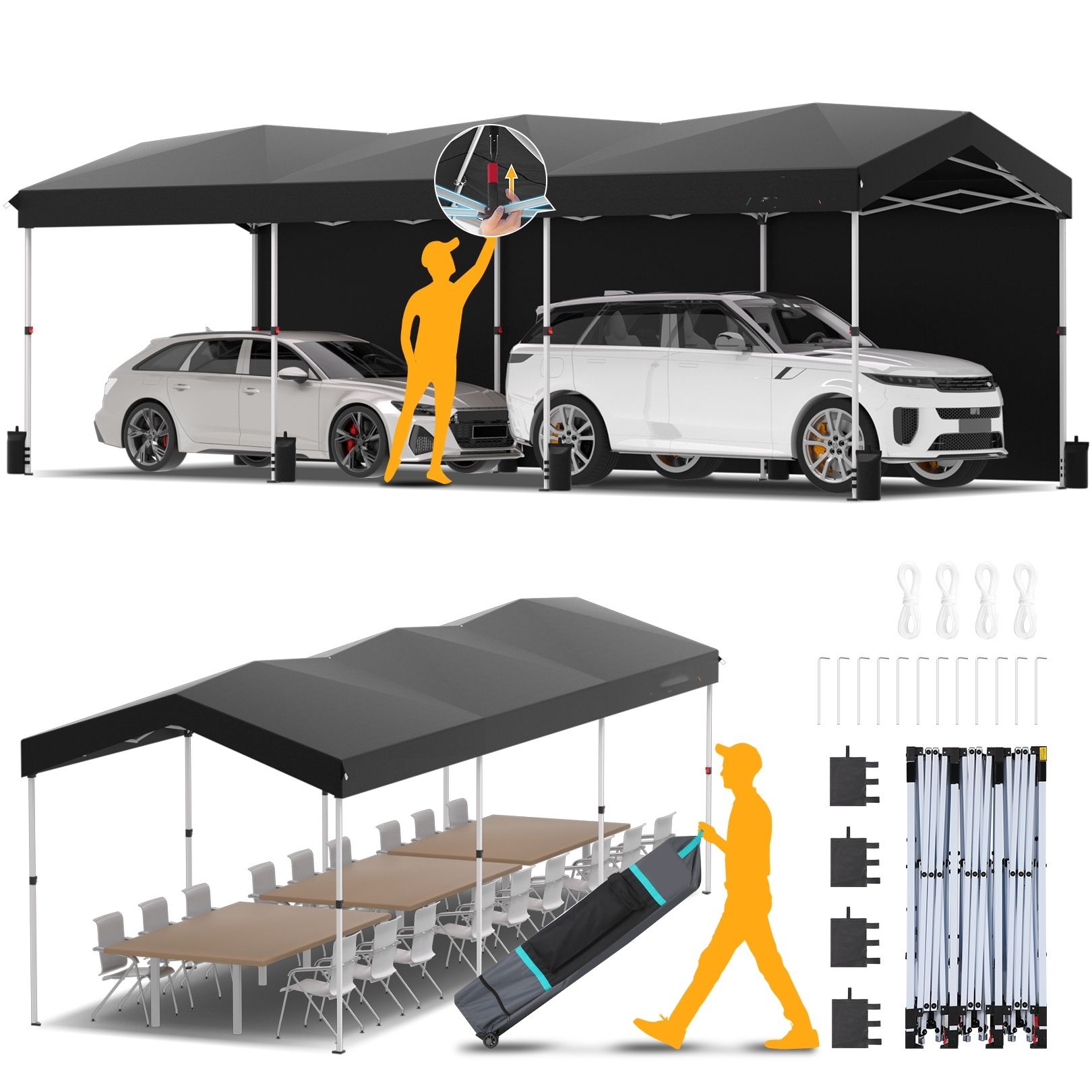 SANOPY 10'x30' Pop up Canopy with Sidewall, Party Tents with One Push ...