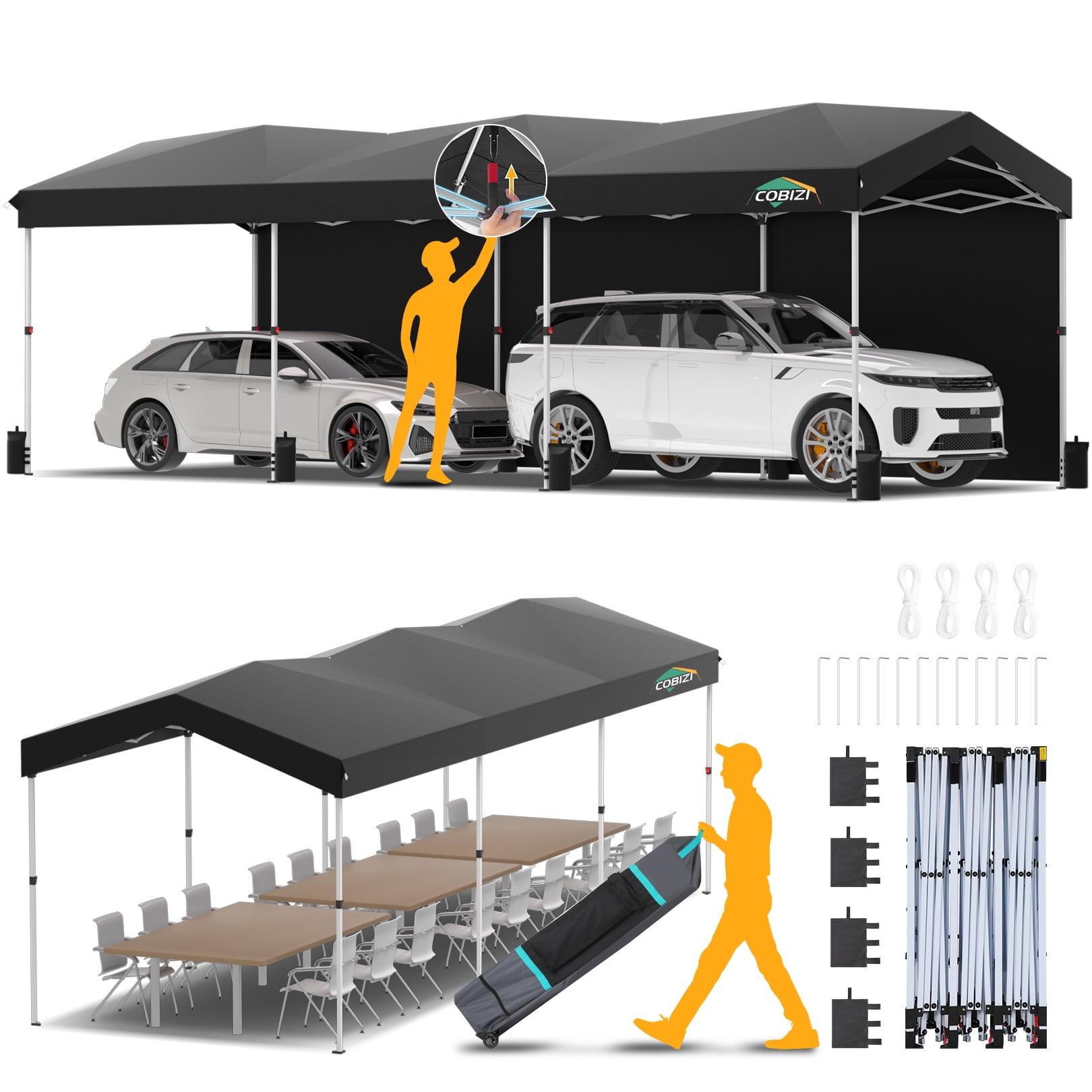 SANOPY 10'x30' Pop up Canopy with Sidewall, Party Tents with One Push ...