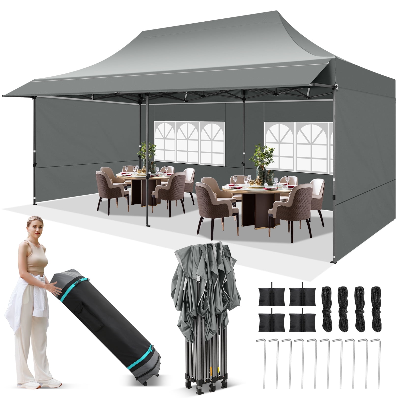 SANOPY 10X20 ft Canopy with Awning, Heavy Duty EZ Pop up Folding Canopy ...