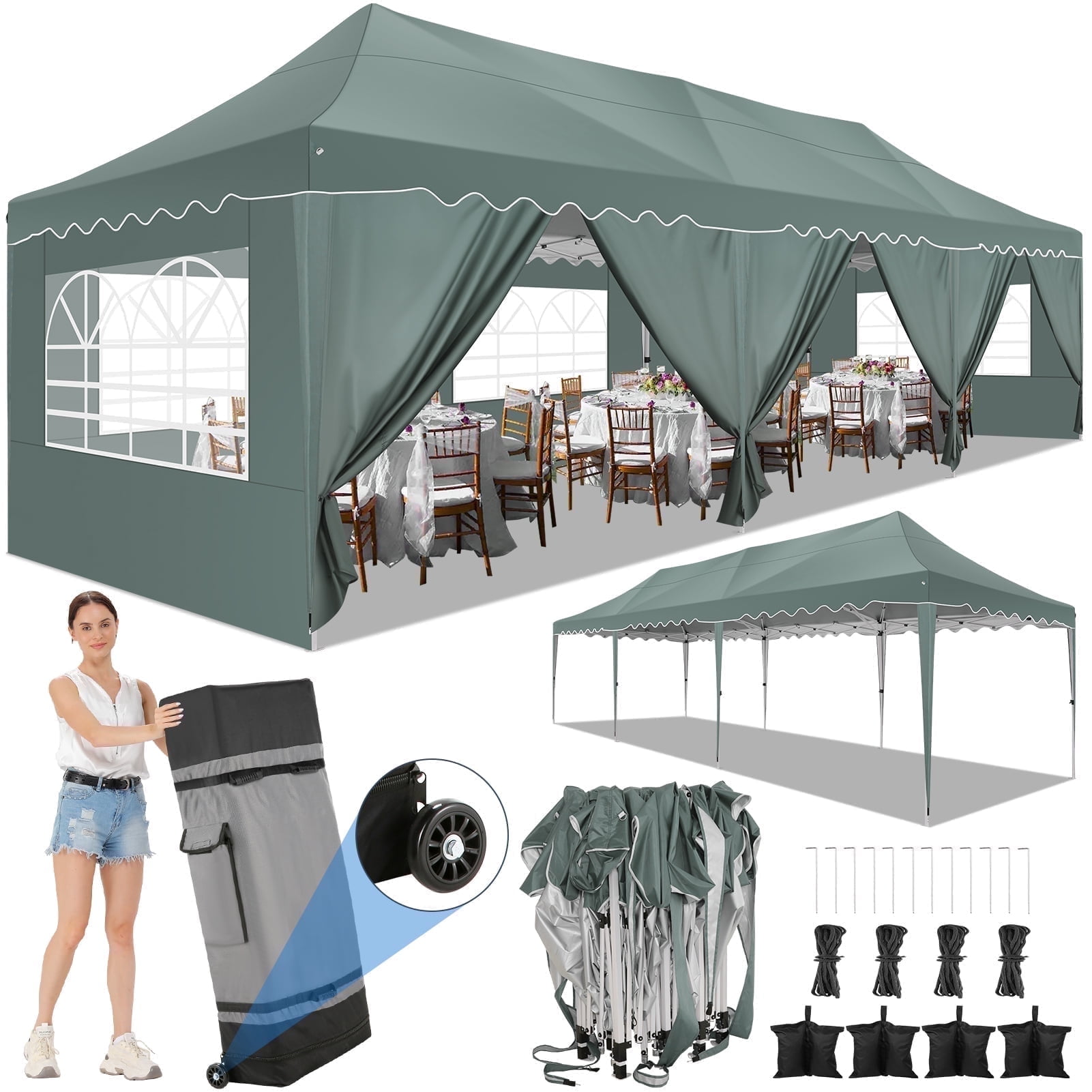 SANOPY 10X30 Heavy Duty Canopy Tent with 8 Window Sidewalls for Large ...