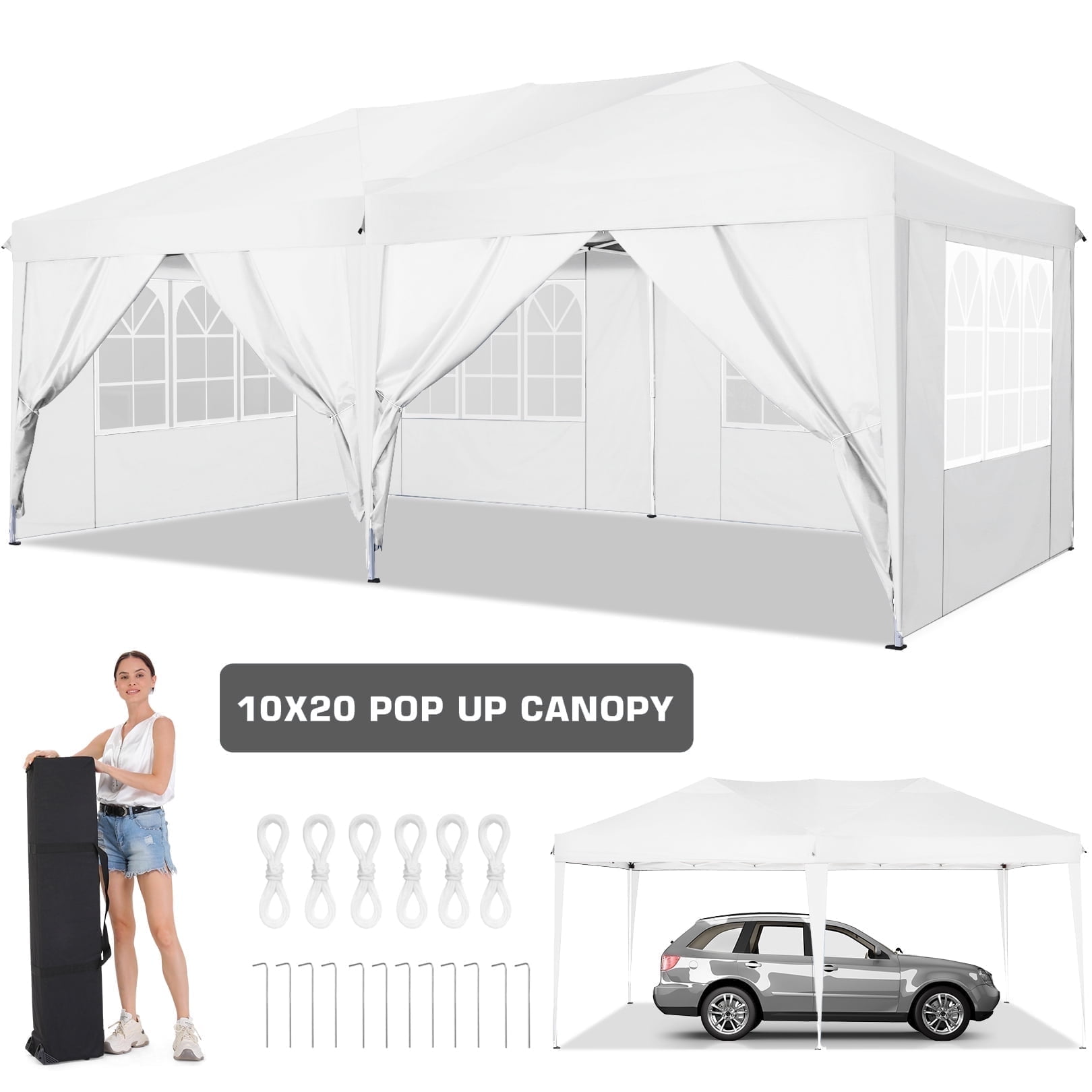 SANOPY 10'x20' EZ Pop Up Canopy, Waterproof Outdoor Tent with Side ...