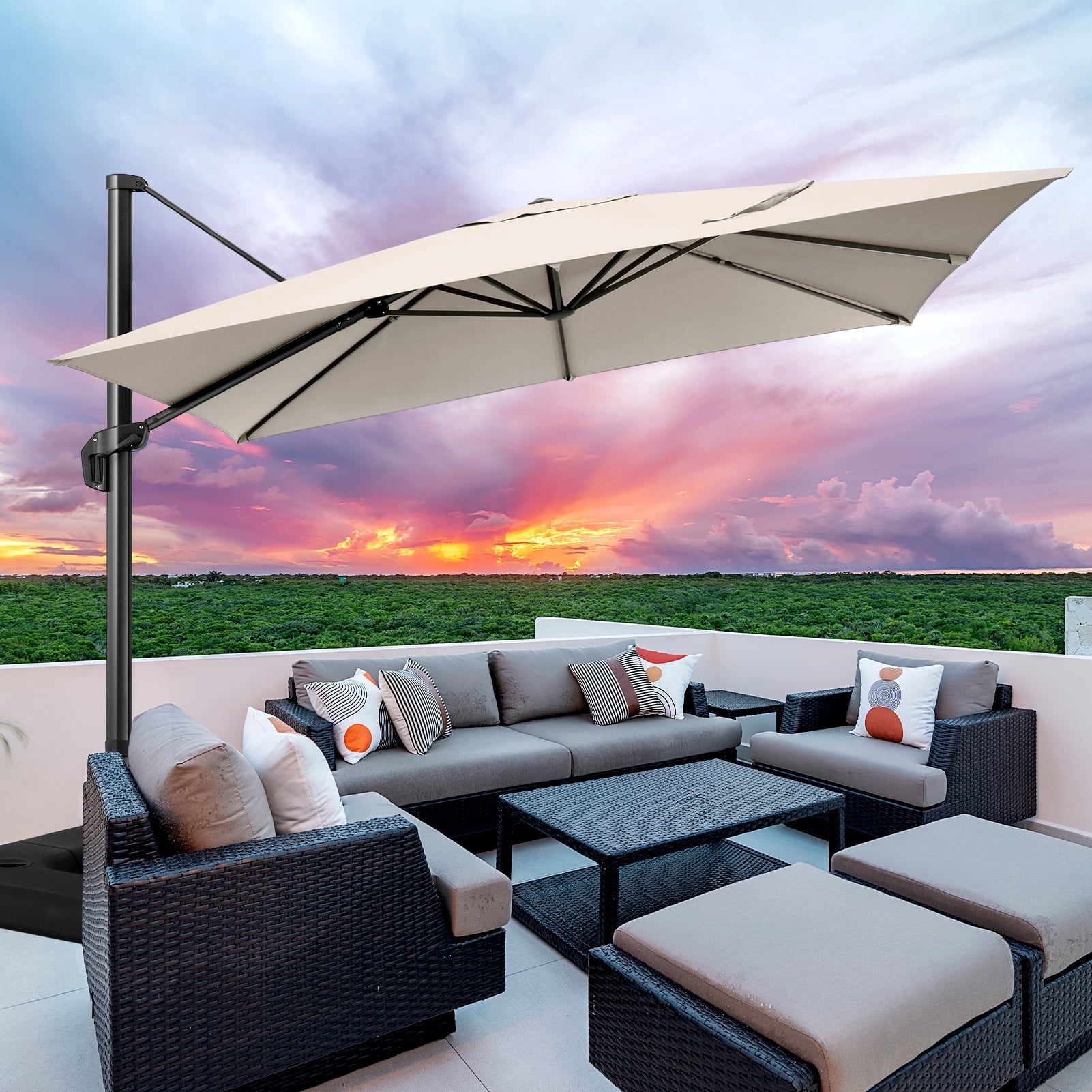 SANOPY 10x10 Patio Umbrella with Base, 360 Degree Rotation Outdoor ...