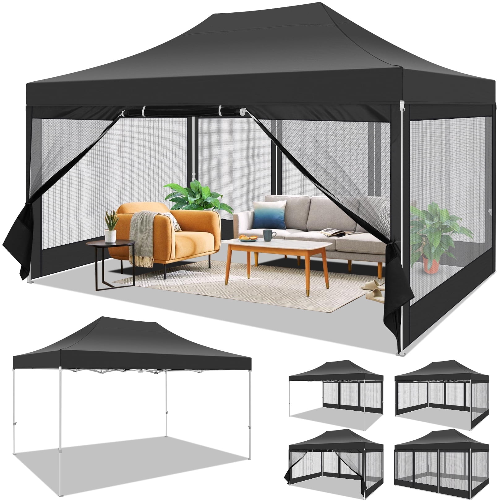 SANOPY 10x15 FT Pop up Canopy with 4 Mosquito Netting Sidewalls,Heavy ...