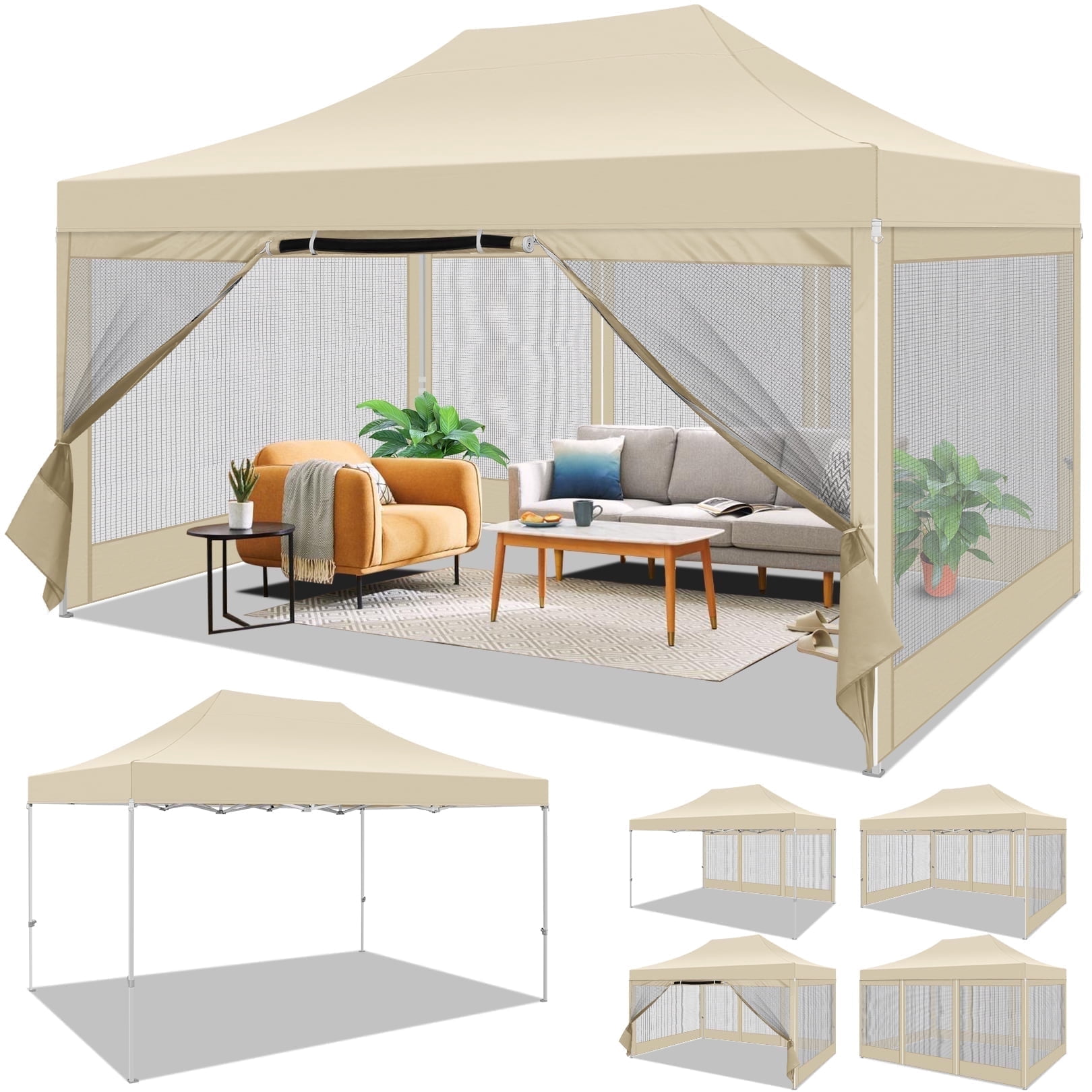 SANOPY 10x15 FT Pop up Canopy with 4 Mosquito Netting Sidewalls,Heavy ...