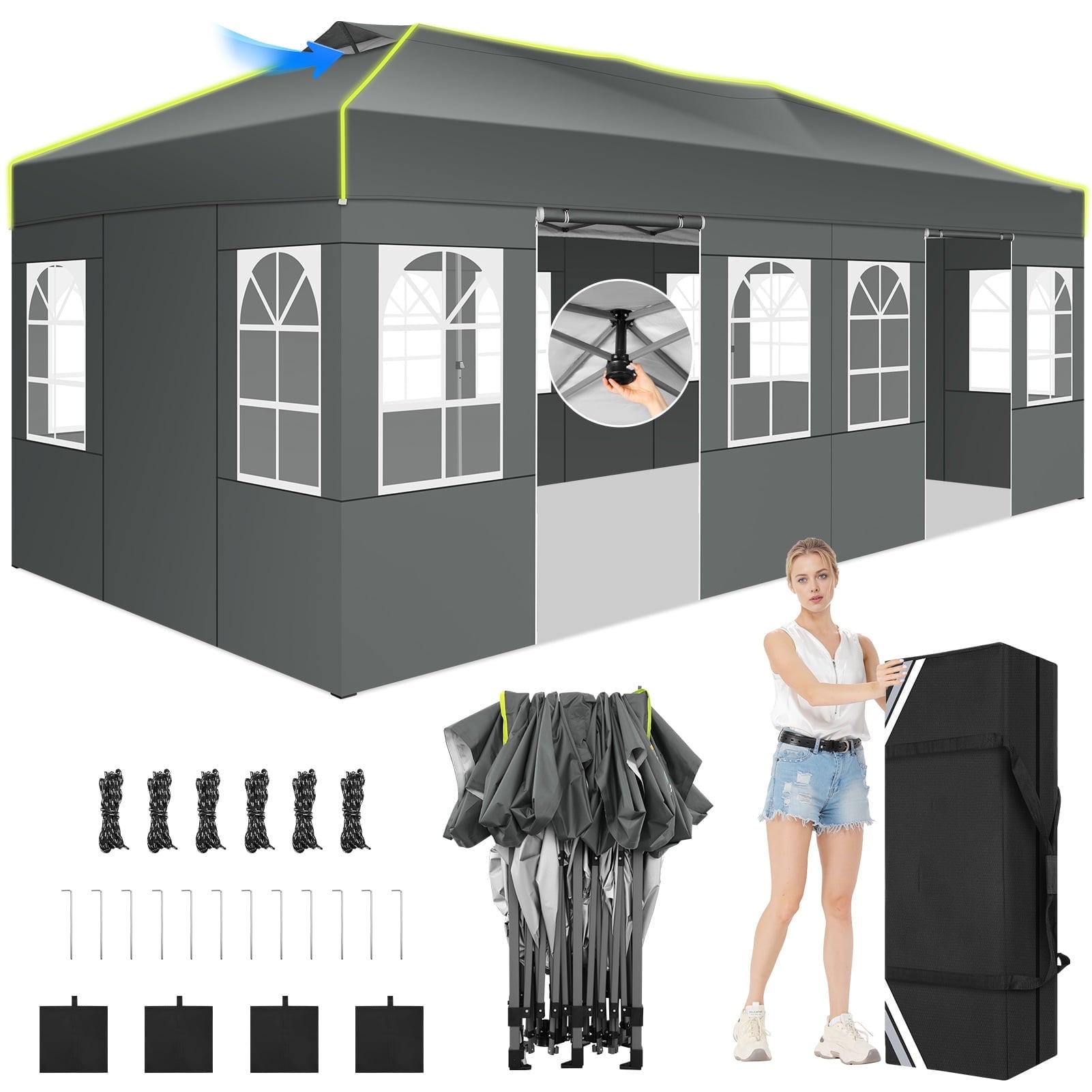 SANOPY 10x20 FT Pop Up Canopy Gazebo with 6 Removable Sidewalls One ...