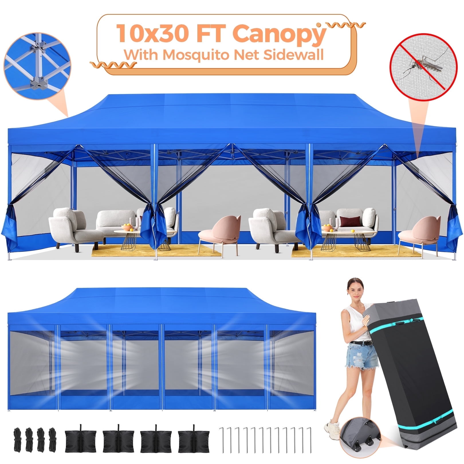 SANOPY 10x30 FT Pop Up Canopy with Removable 8 Piece Mesh Sidewalls ...