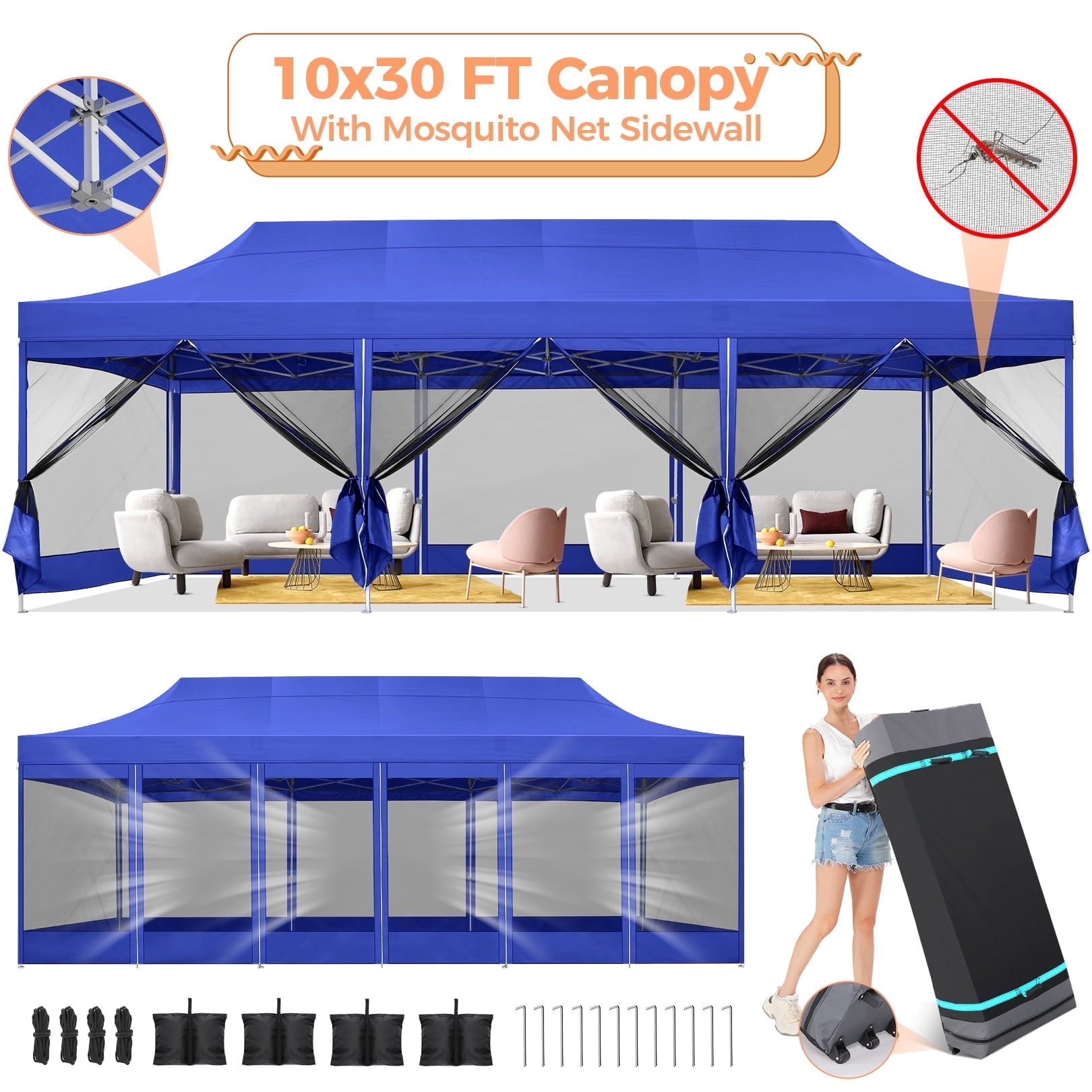 SANOPY 10x30 FT Pop Up Canopy with Removable 8 Piece Mesh Sidewalls ...