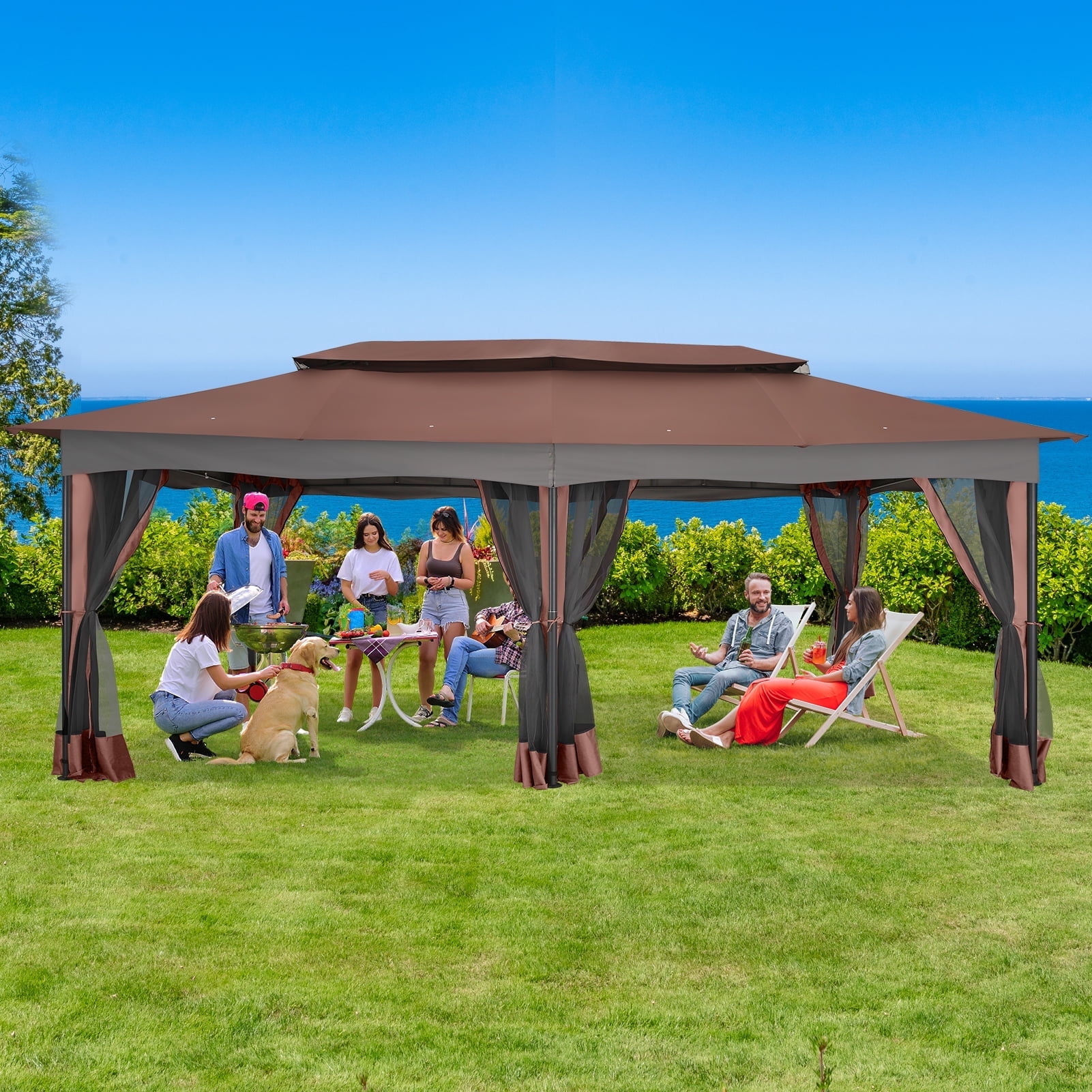 SANOPY 12' x 20' Outdoor Gazebo Canopy with 4 Detachable Mosquito Nets ...