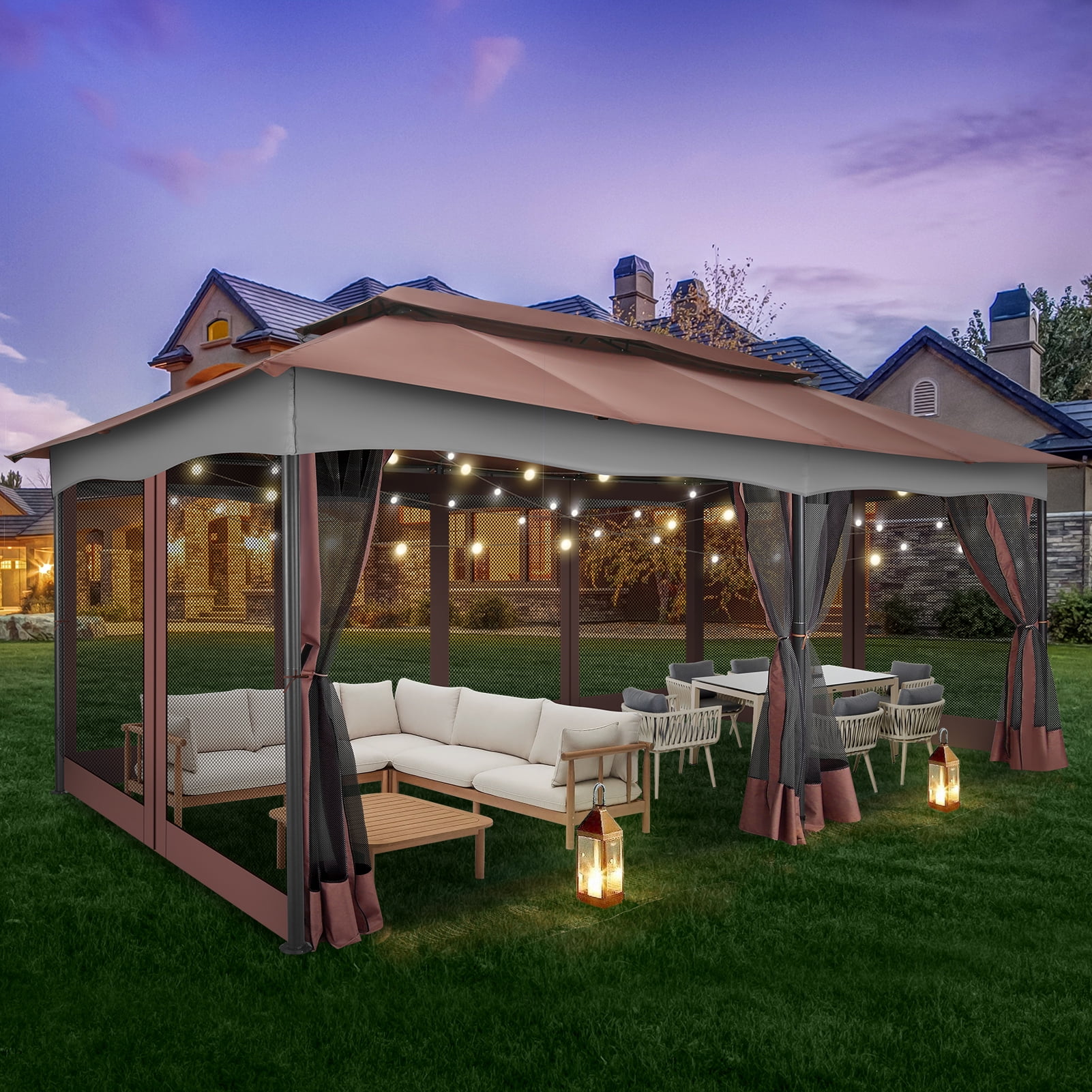 SANOPY 12'x20' Gazebo, Metal Outdoor Canopy Tent, Mesh Curtains, Double ...