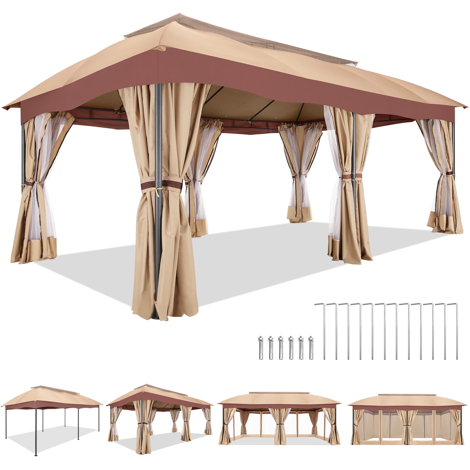 SANOPY 12X20 Heavy Duty Outdoor Gazebo with Mosquito Netting and ...
