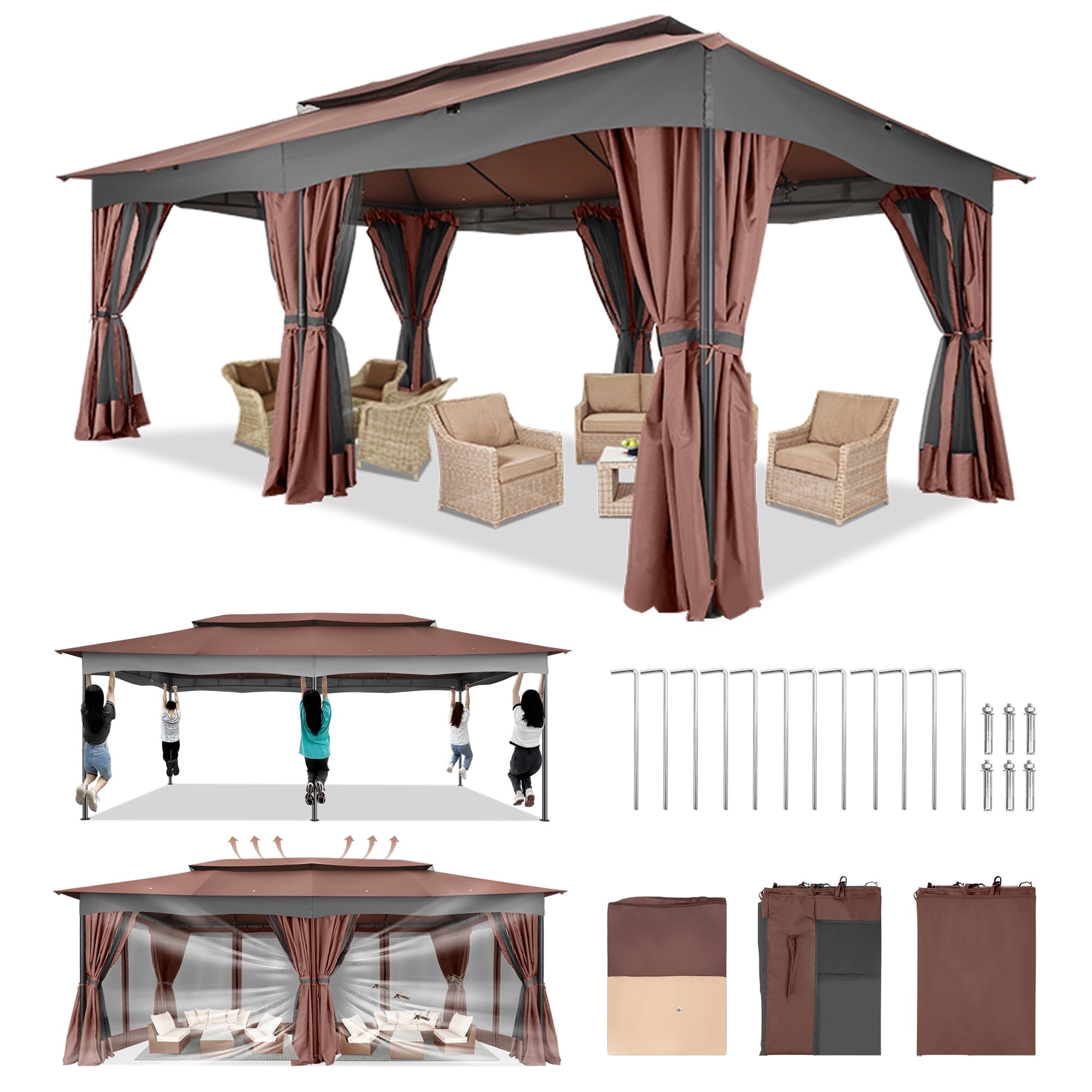 SANOPY 12x20ft Heavy Duty Gazebo with Metal Steel Frame Sturdy Tent ...