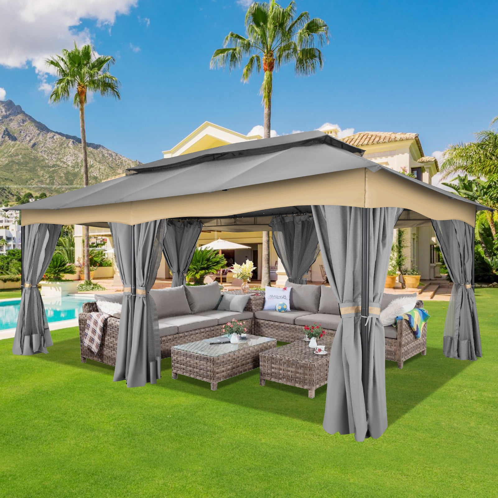SANOPY 12x20 Outdoor Heavy Duty Gazebo Flat Roof Design Patio Gazebo ...