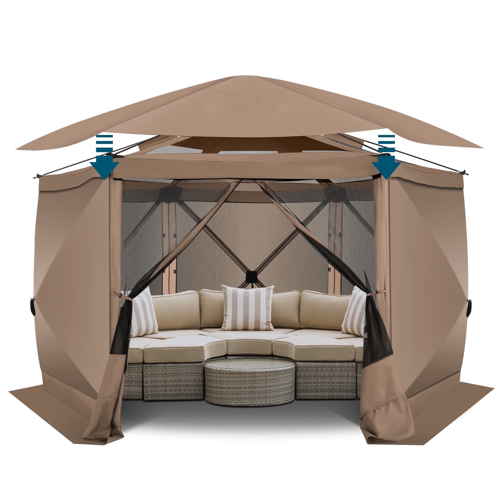 SANOPY 15'x15' Pop up Gazebo 8-Sided with Netting & Sidewalls & Carrying Bag for Backyard, Khaki ...