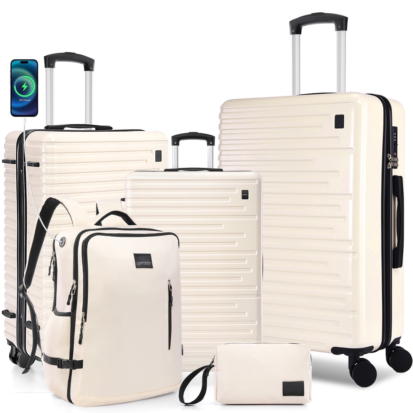 SANOPY 5 Piece Luggage Sets, ABS+PC Carry on Luggage with Backpack ...