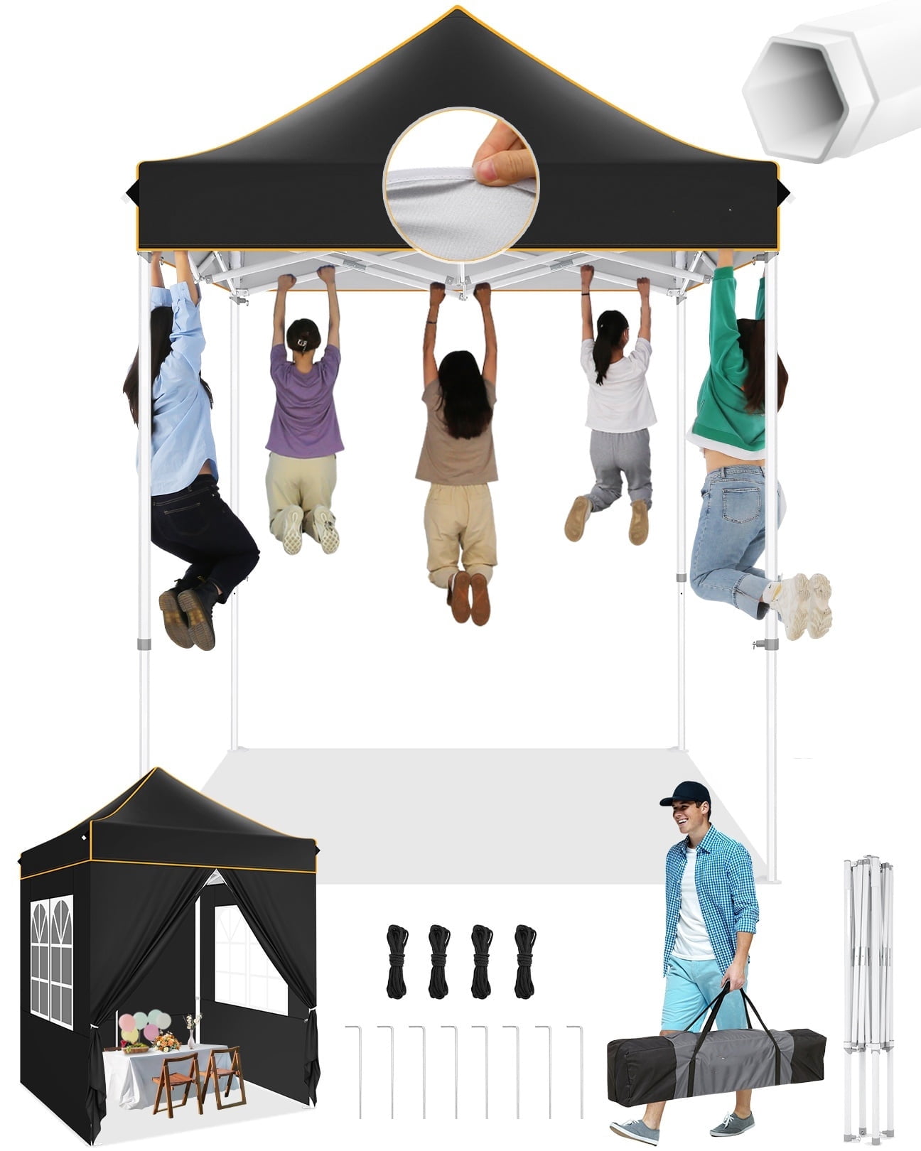 SANOPY 6.5x6.5 Heavy Duty Pop Up Canopy Tent with 4 Sidewalls ...