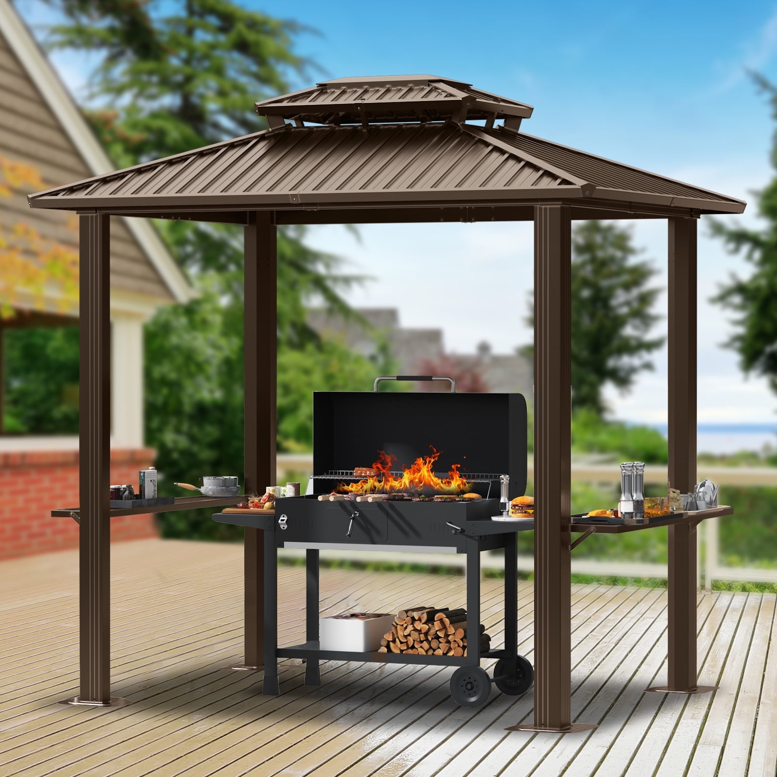 SANOPY 8x6ft Grill Gazebo Hardtop Outdoor Patio Gazebo Canopy Metal BBQ ...