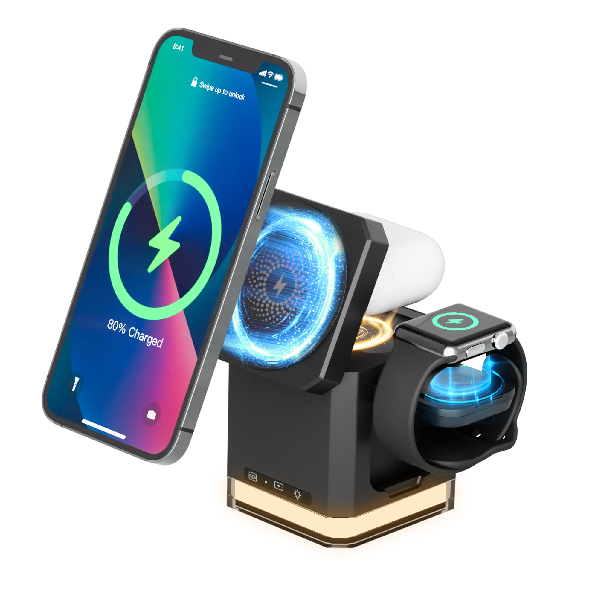 SANPTENT 3 in 1 Cube Wireless Charger, Foldable Charger Stand, 15W Fast ...