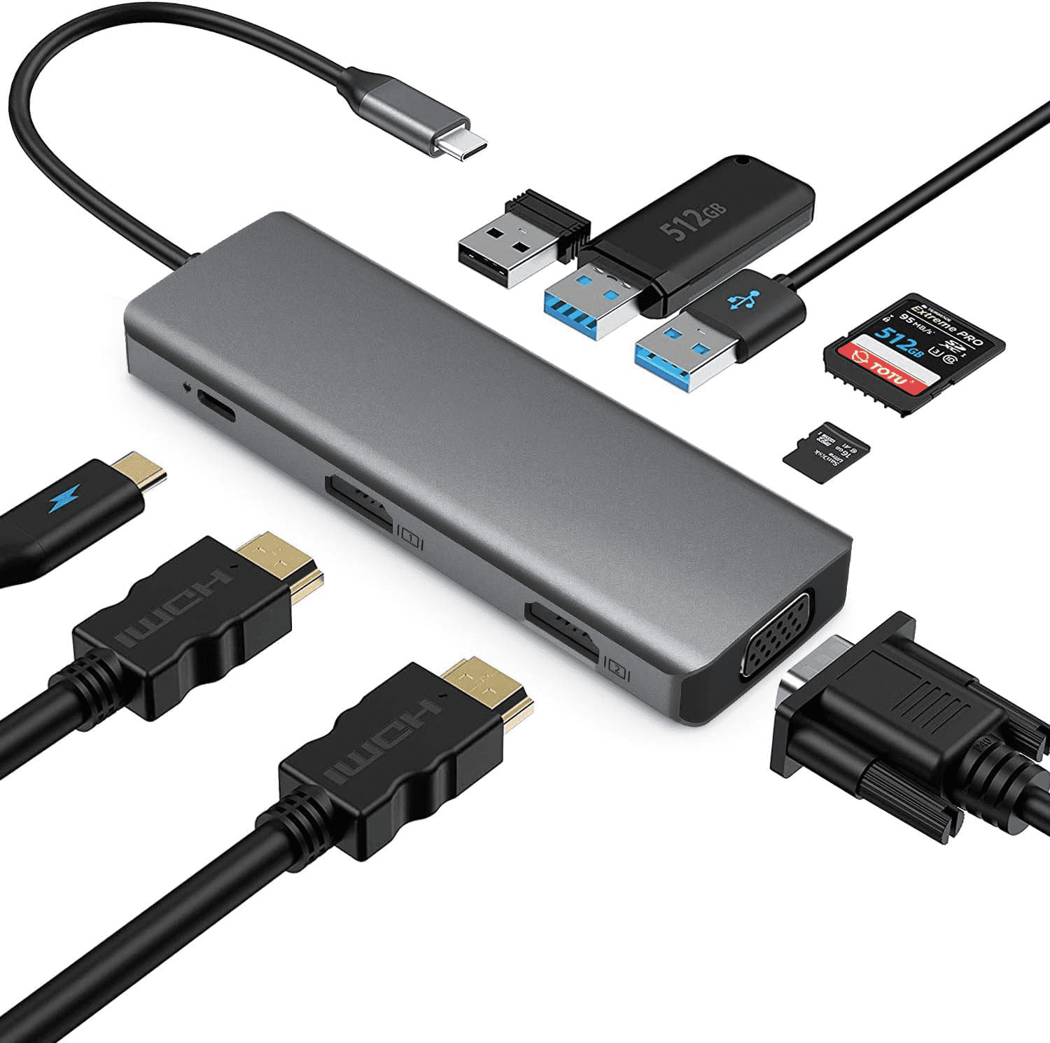 SANPTENT USB C Hub, 9 in 1 Triple Display Docking Station with Collage ...