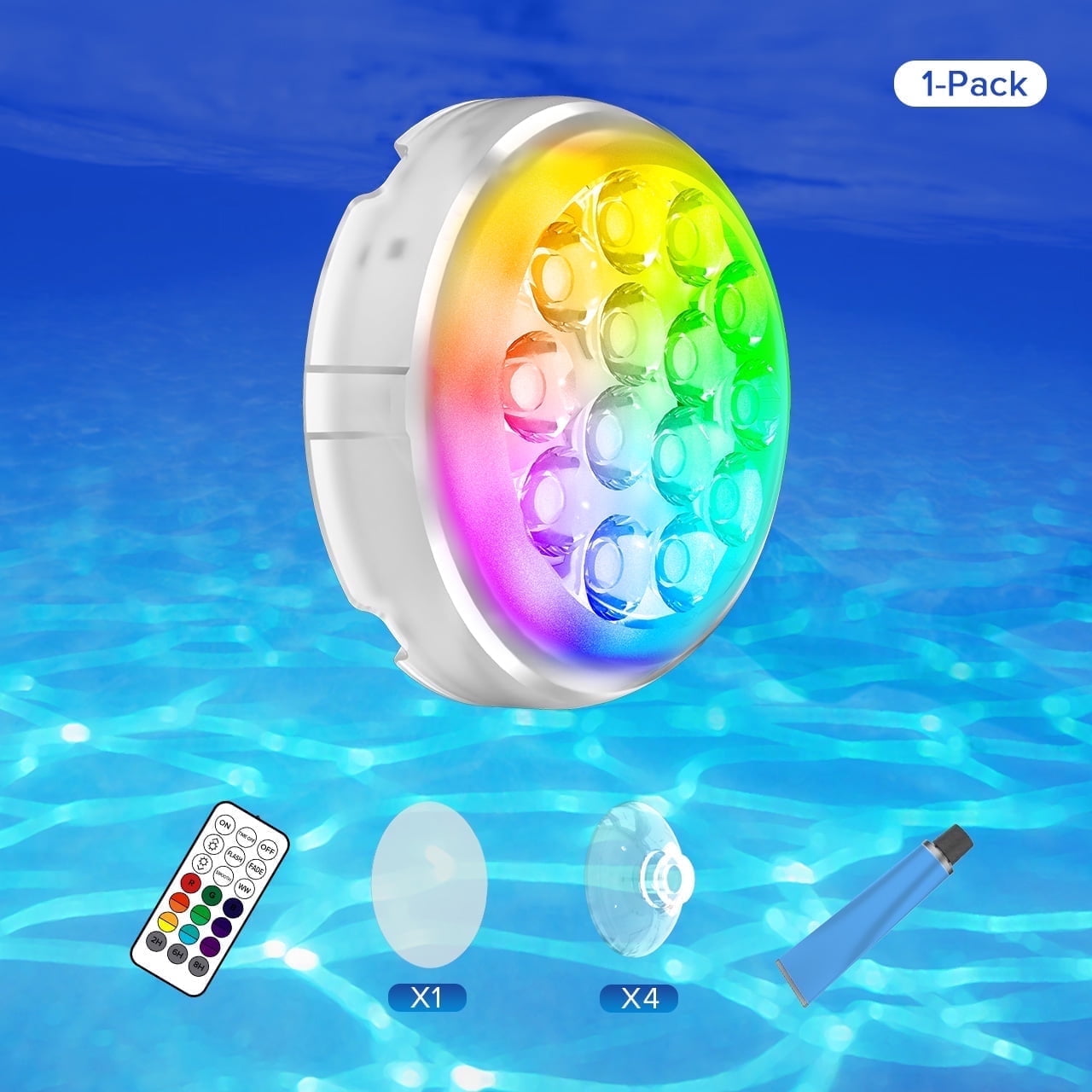 SANSI 1-Pack USB Rechargeable LED Pool Light with Remote Control, Outdoor Submersible Night ...
