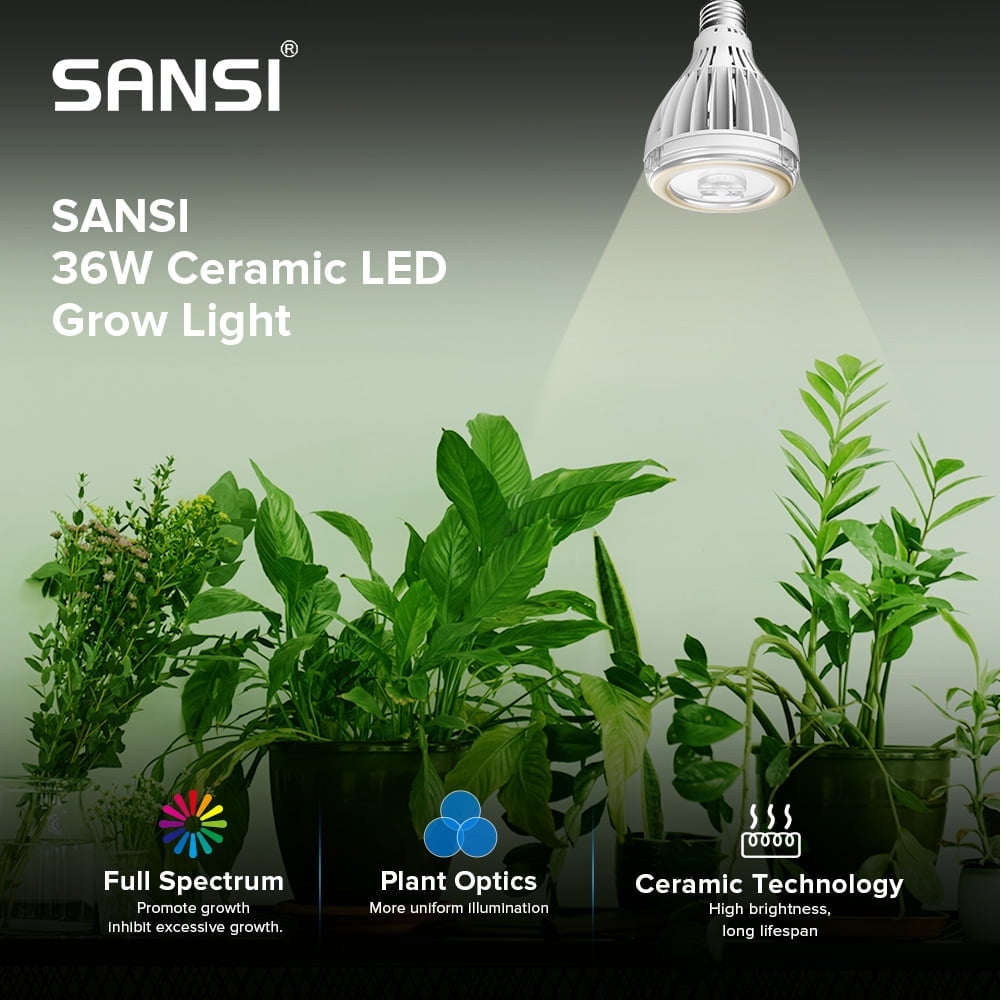 SANSI 36W Grow Light Bulb with COC Technology, Full Spectrum Grow Lamp with Optical Lens for ...