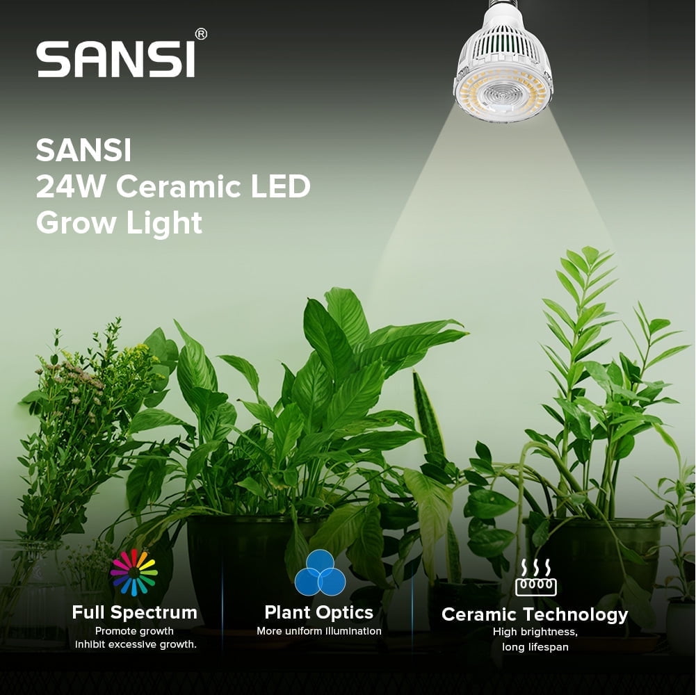 SANSI LED Grow Light Bulb 24W, A21 Full Spectrum Grow Bulb for Indoor ...