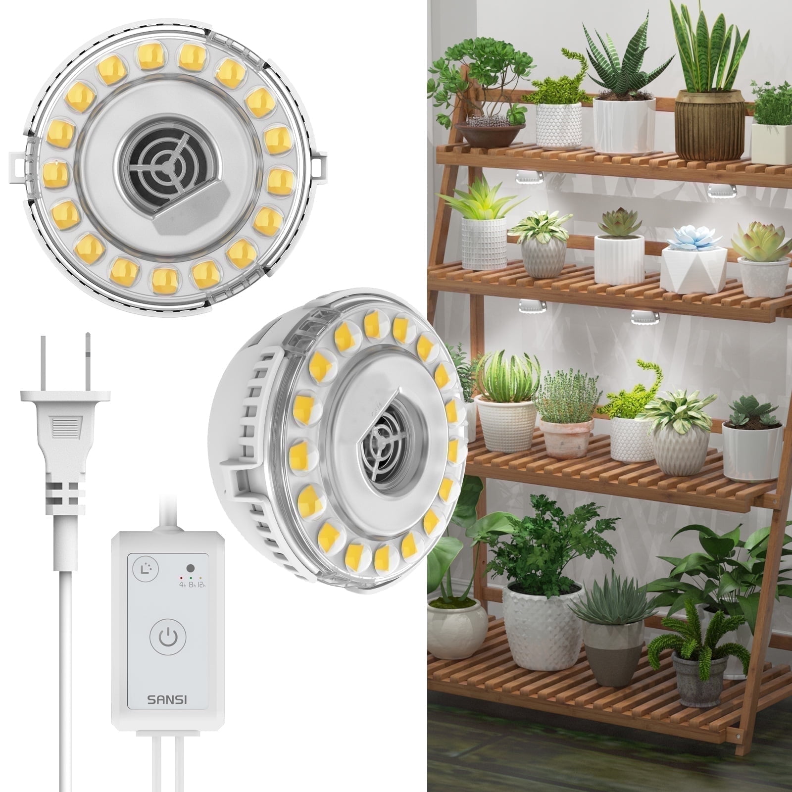 SANSI Puck Grow Light, 10W LED Plant Light, Auto Timer, 4-Level ...