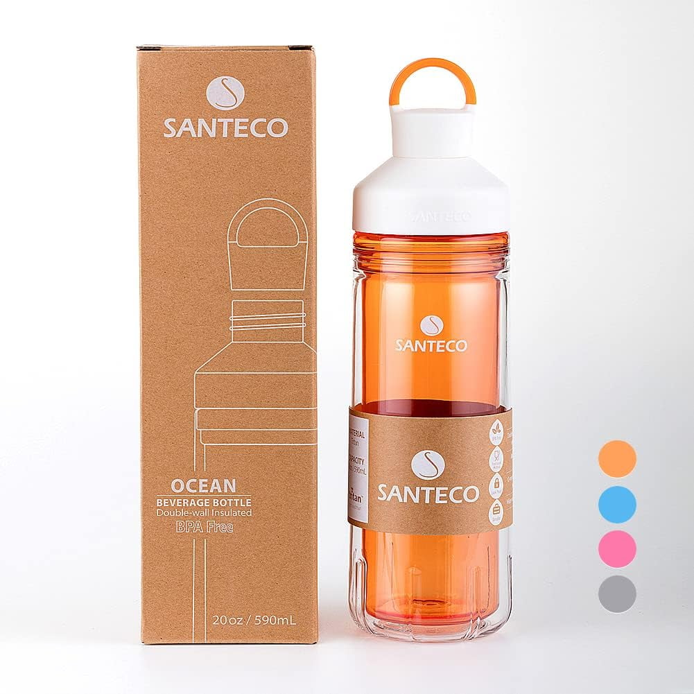 SANTECO Water Bottles, Reusable Wide Mouth Sports Bottle, Easy to Clean BPA Free Tritan, Double ...