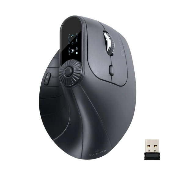 SANWA Ergonomic Vertical Mouse with LED Screen, Knob Control, 5 ...