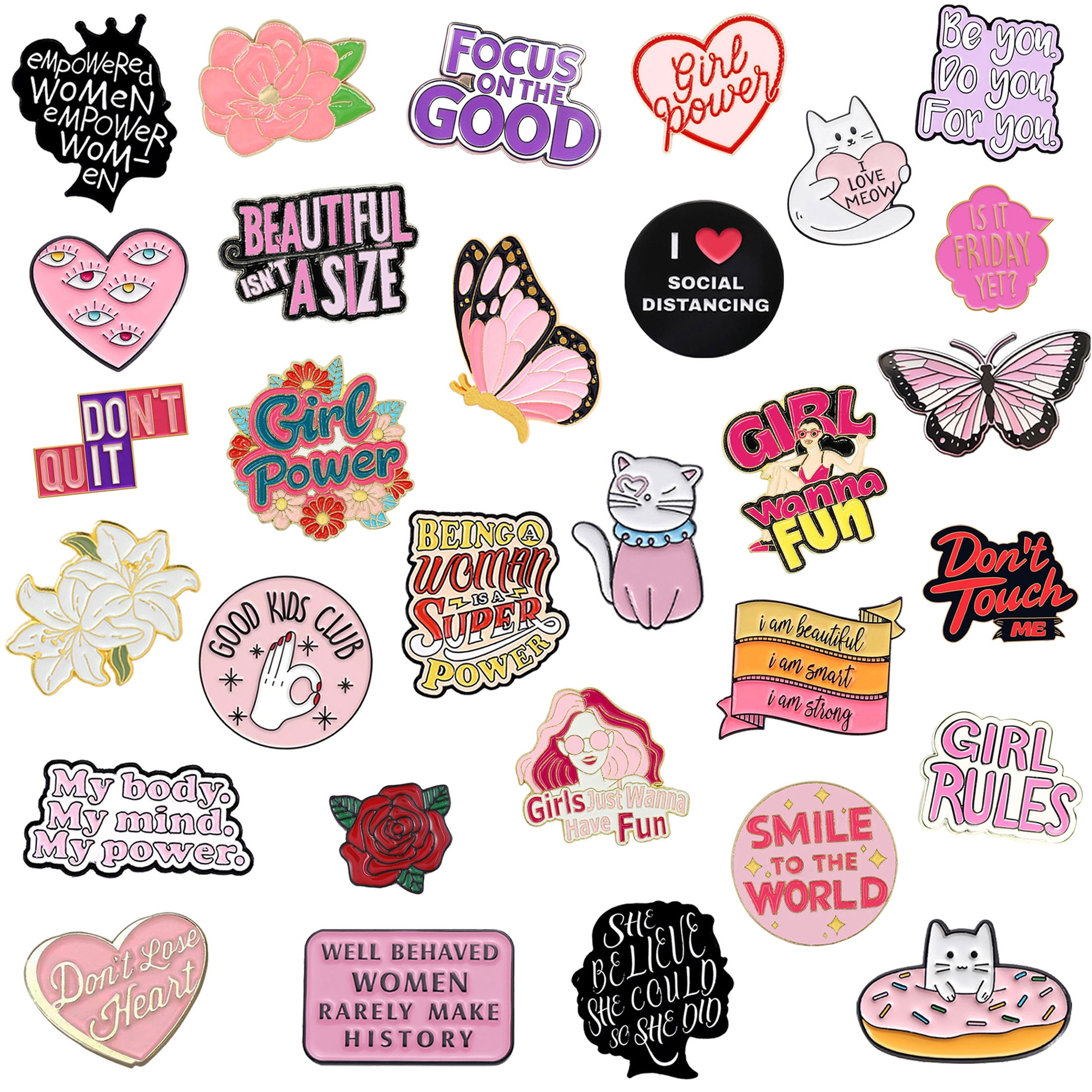 SANYANO 30 Pcs Girly Enamel Pins Bulk for Backpacks, Hats, Cute Brooch ...